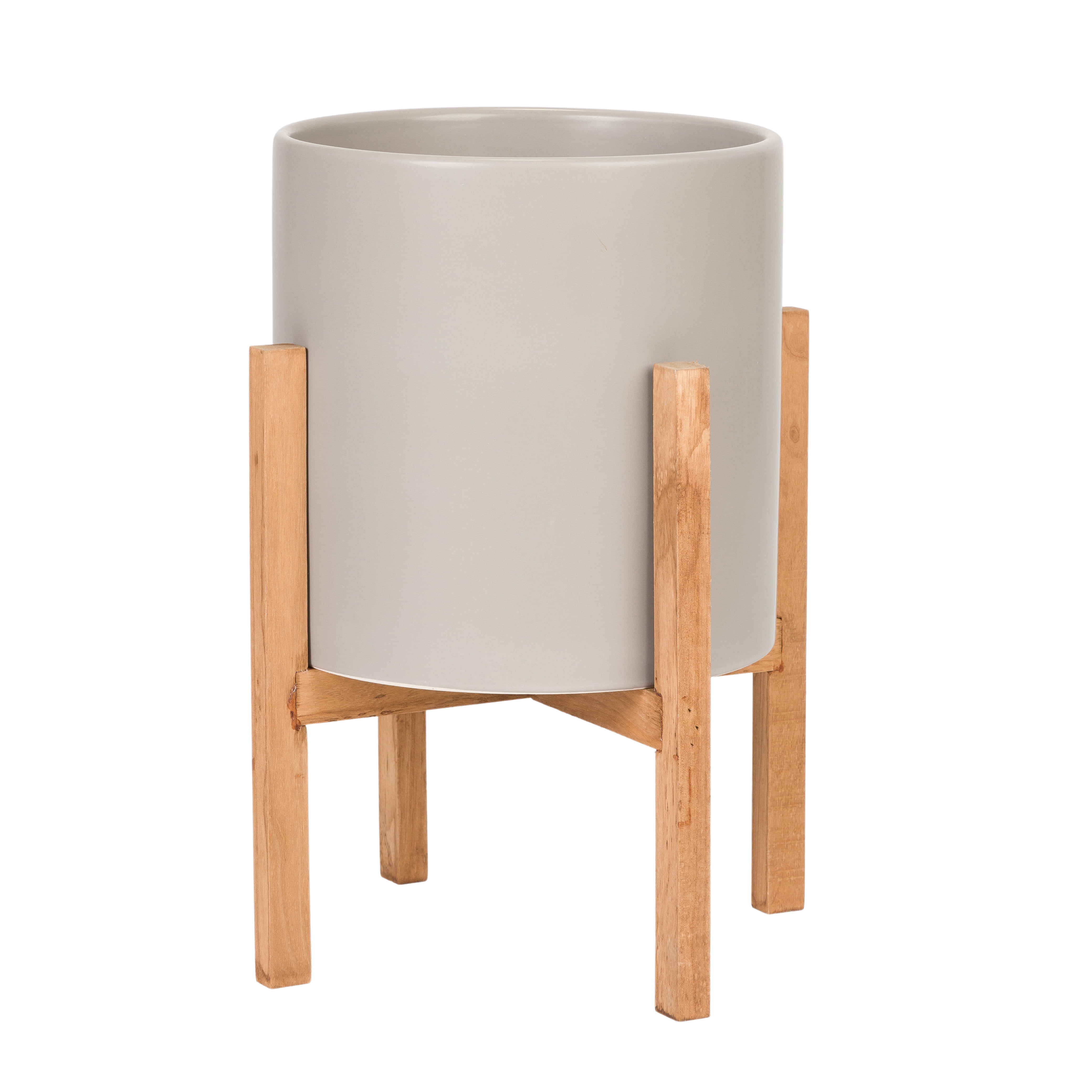 Liam Modern Ceramic Planter with Wood Legs - Walmart.com
