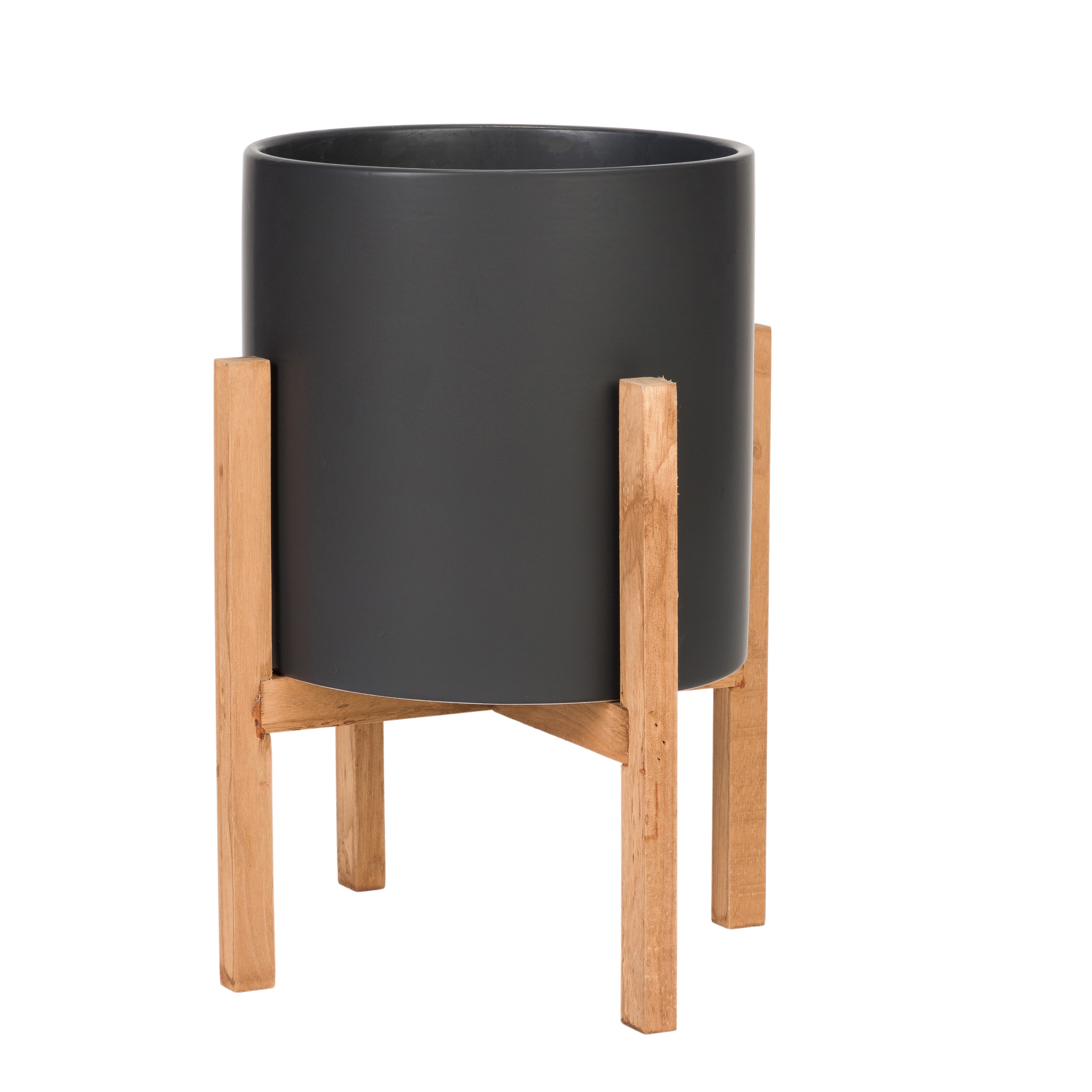 Liam Modern Ceramic Planter with Wood Legs - Walmart.com
