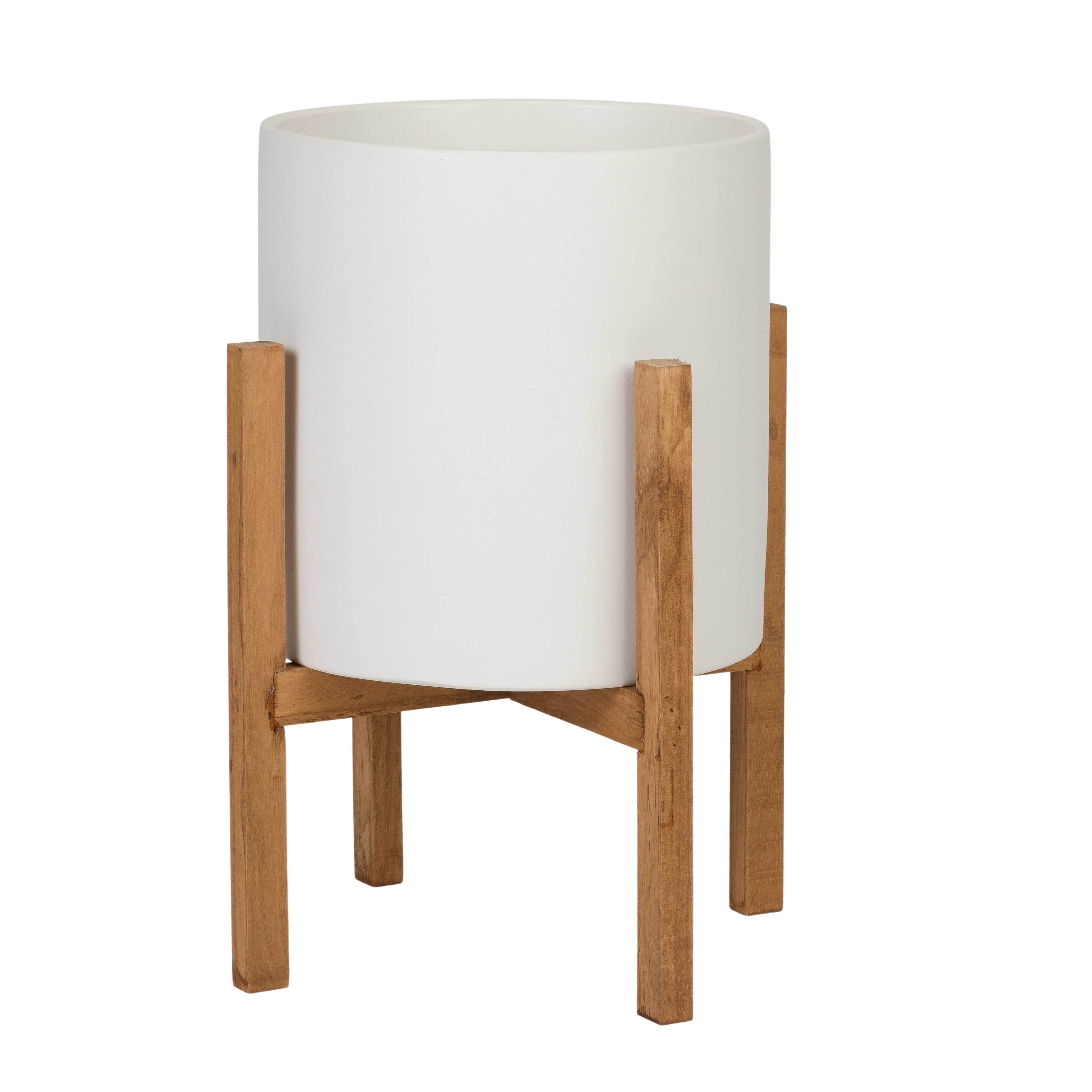 Liam Modern Ceramic Planter with Wood Legs - Walmart.com
