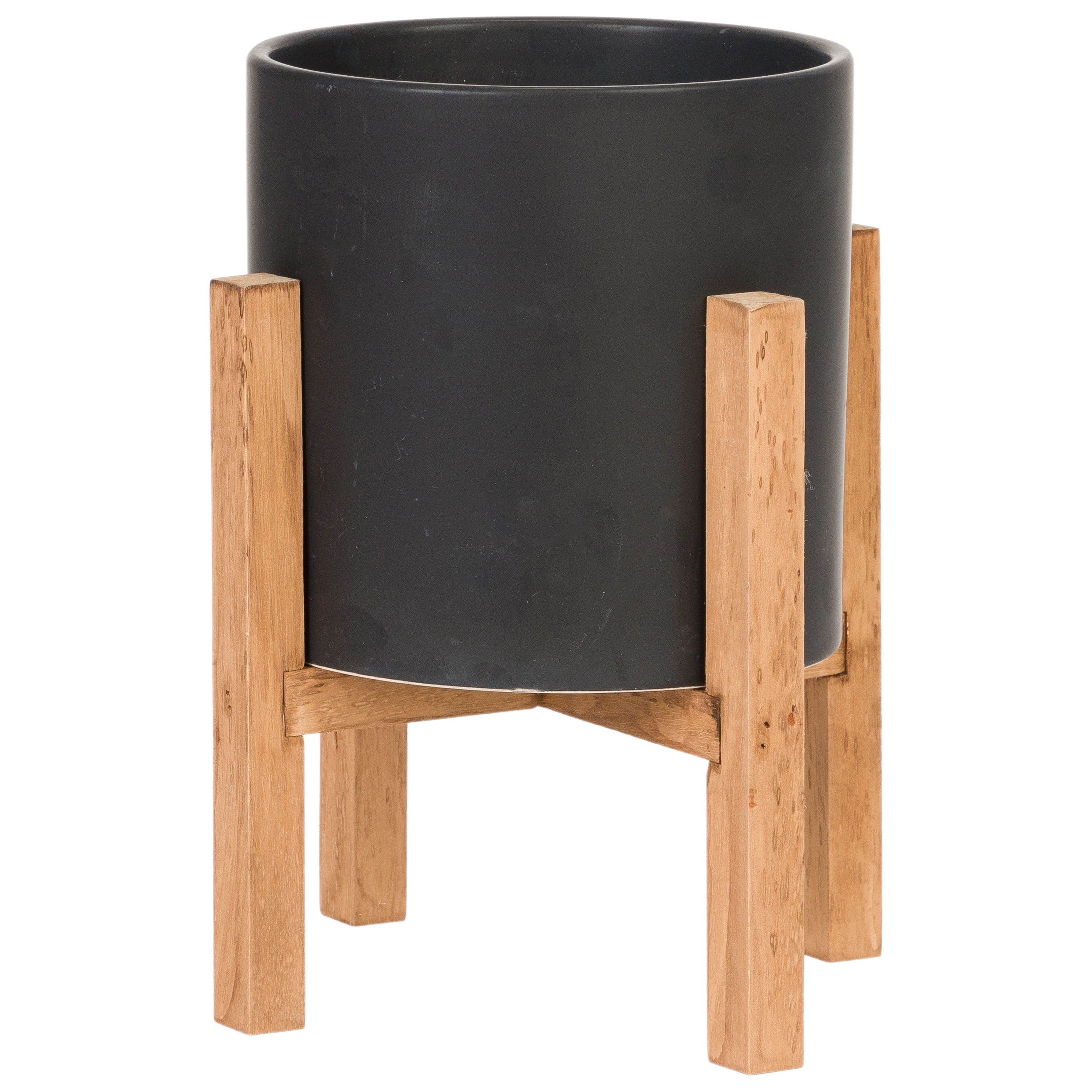 Liam Modern Ceramic Planter with Wood Legs - Walmart.com