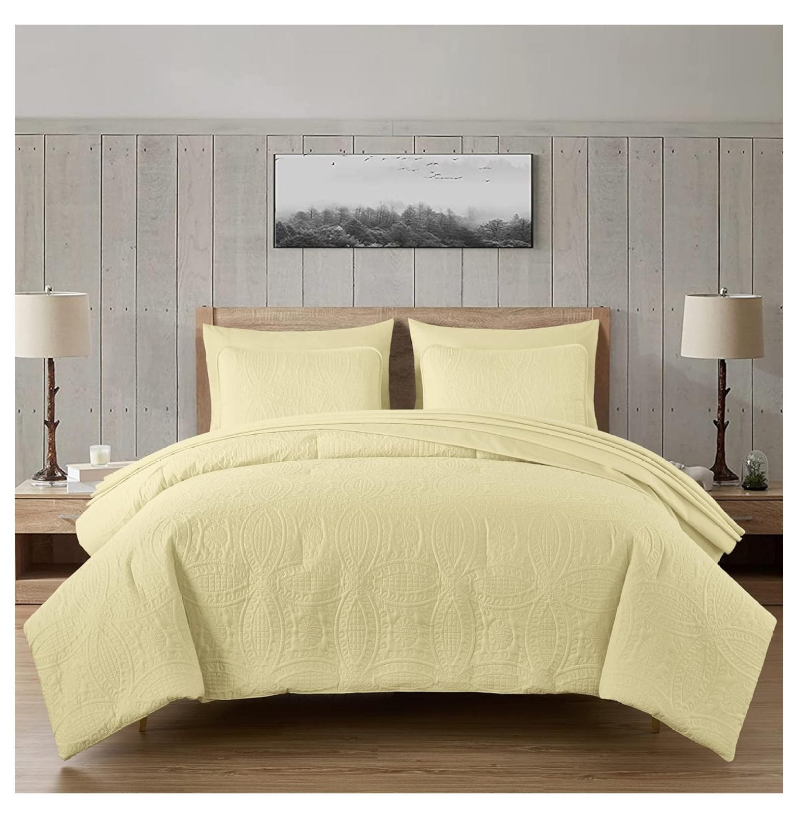 Liam Pastel Yellow Queen Size Bed in a Bag Comforter Set - 7 Pieces ...