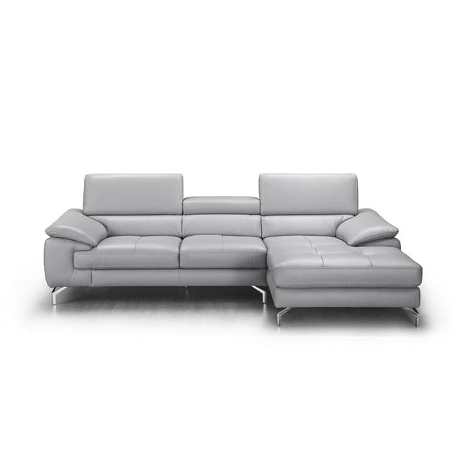 Liam Premium Leather Sectional in Left Hand Facing Chaise - Light Grey ...