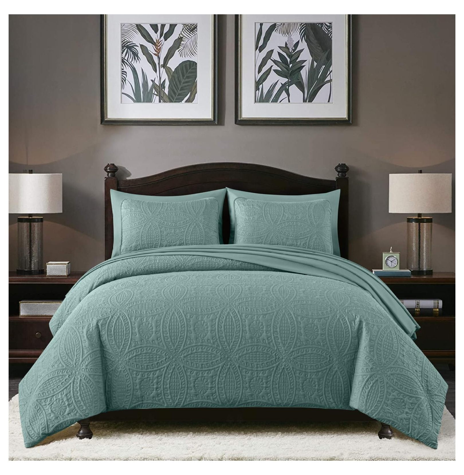 Liam Spa Blue Queen Size Bed in a Bag Comforter Set - 7 Pieces Coin ...