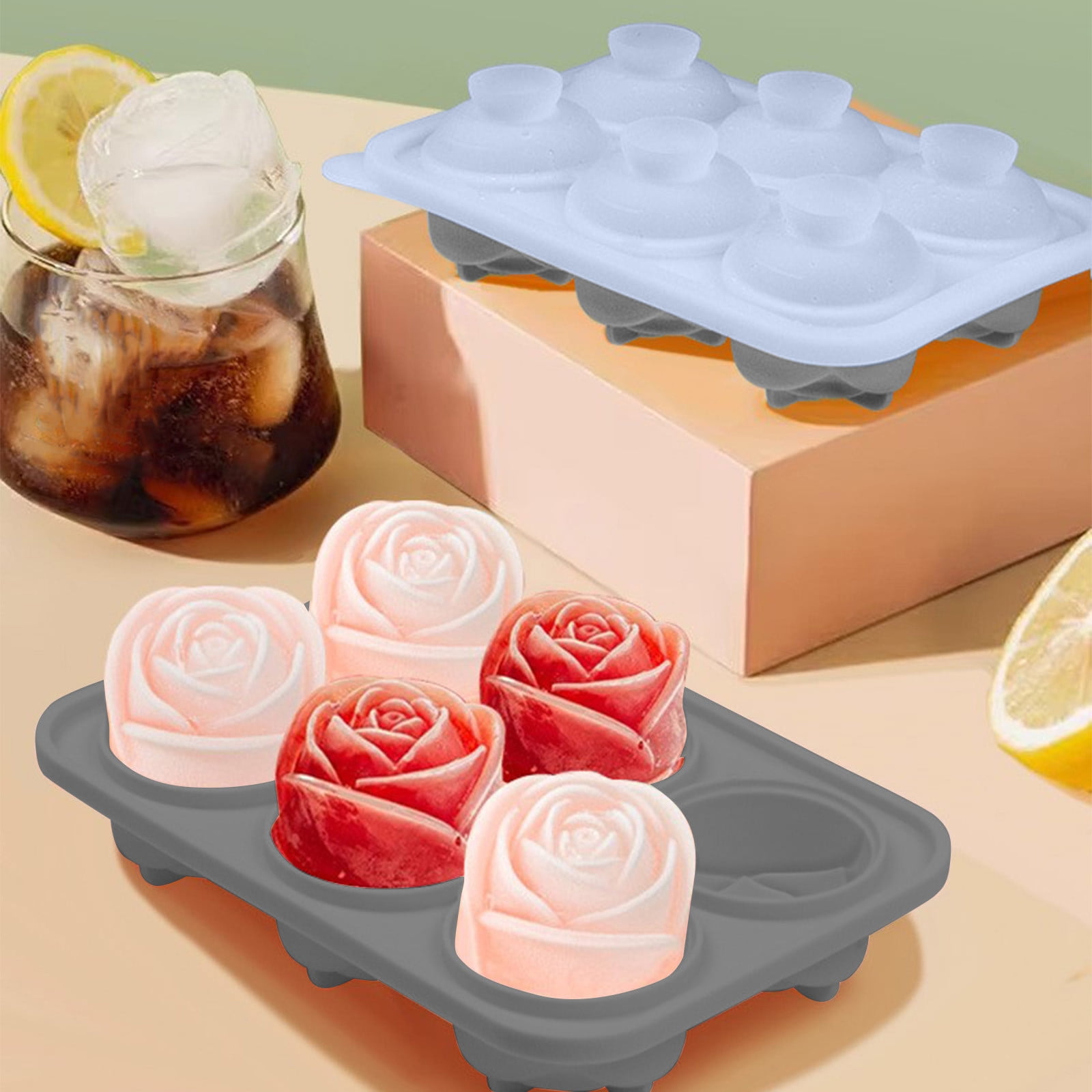 Rose Shape Ice Lattice Mold 1.65 Inch Whiskey Ice Lattice Tray With Lid ...