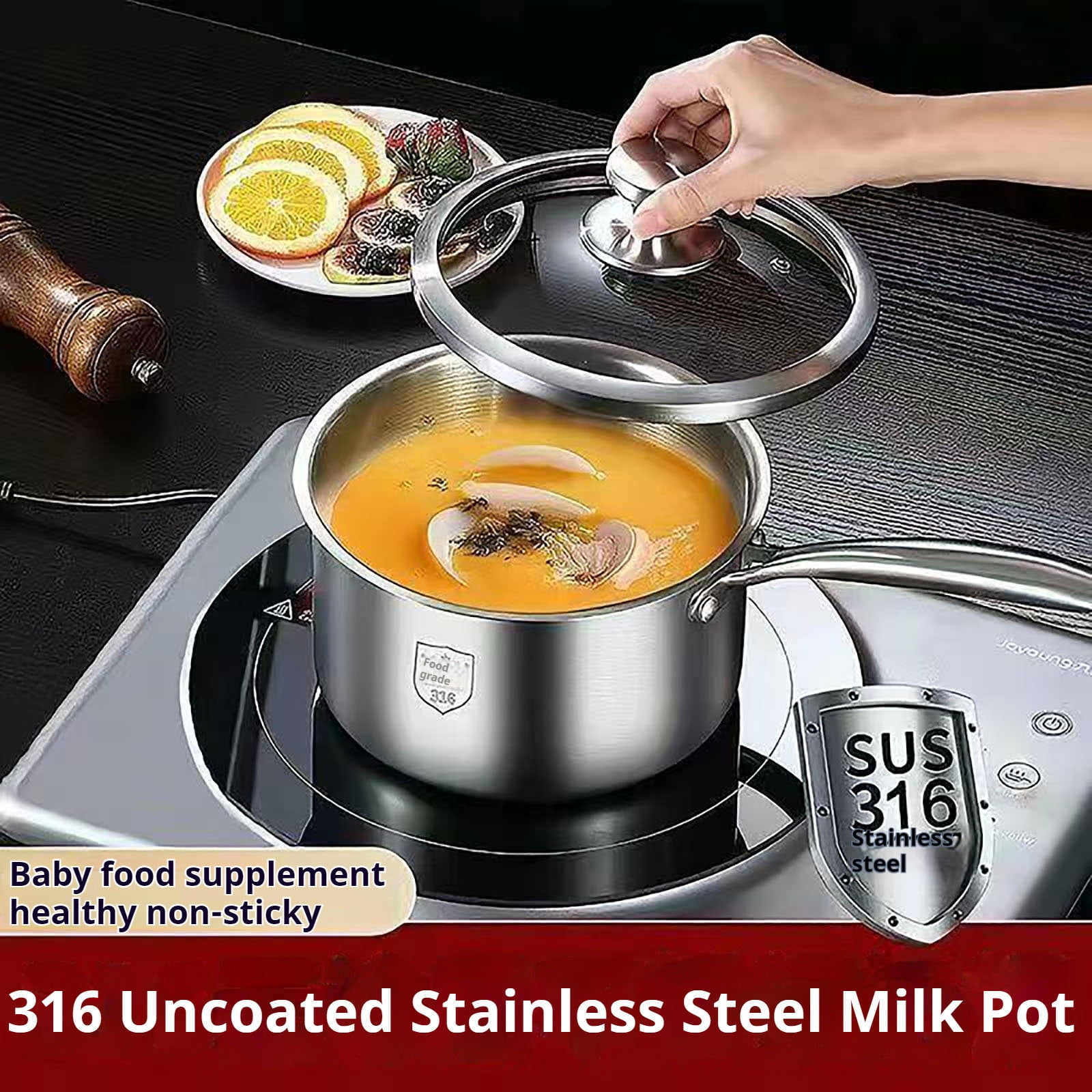 Uncoated Stainless Steel Milk Pot For Stove Top Complementary Food Pot ...