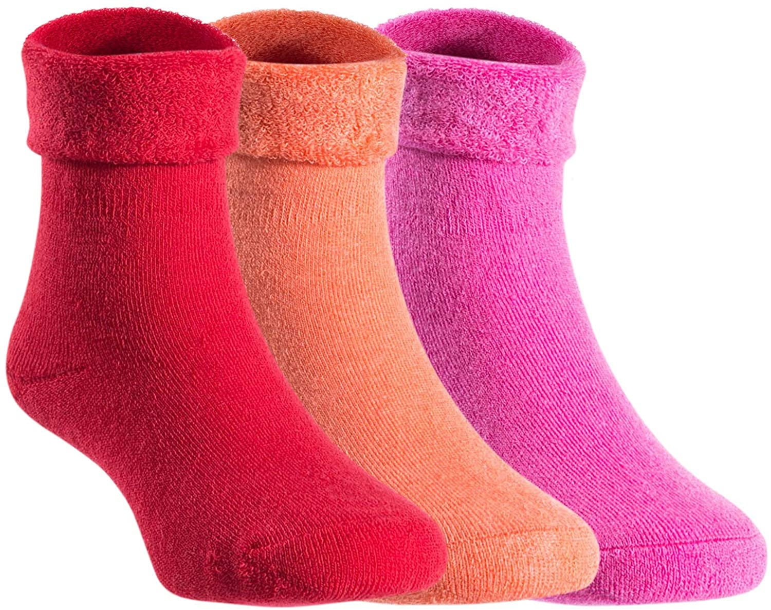 Lian LifeStyle 3 Pairs Pack Children Wool Socks Plain Color 0M-6M (Rose ...