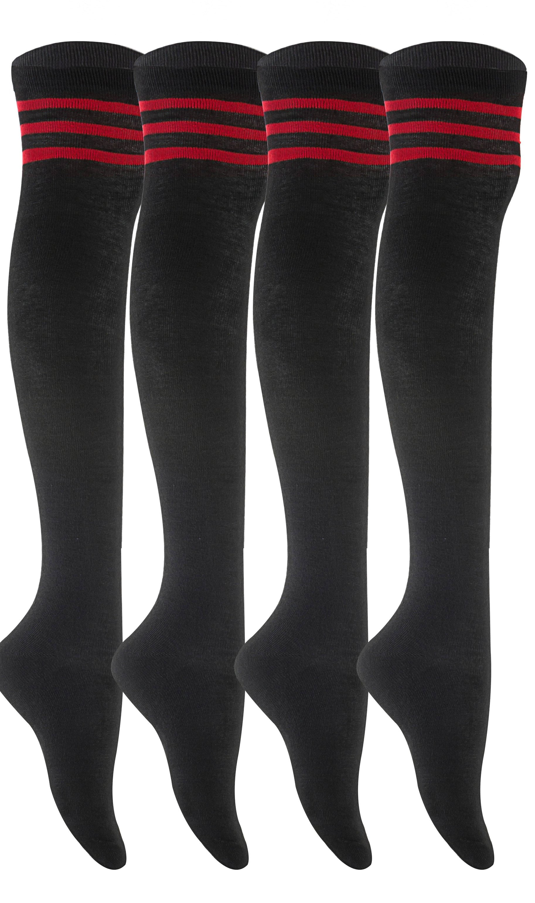 Lian LifeStyle Big Girl'sWomen's 4 Pairs Exquisite, Thigh High Cotton ...