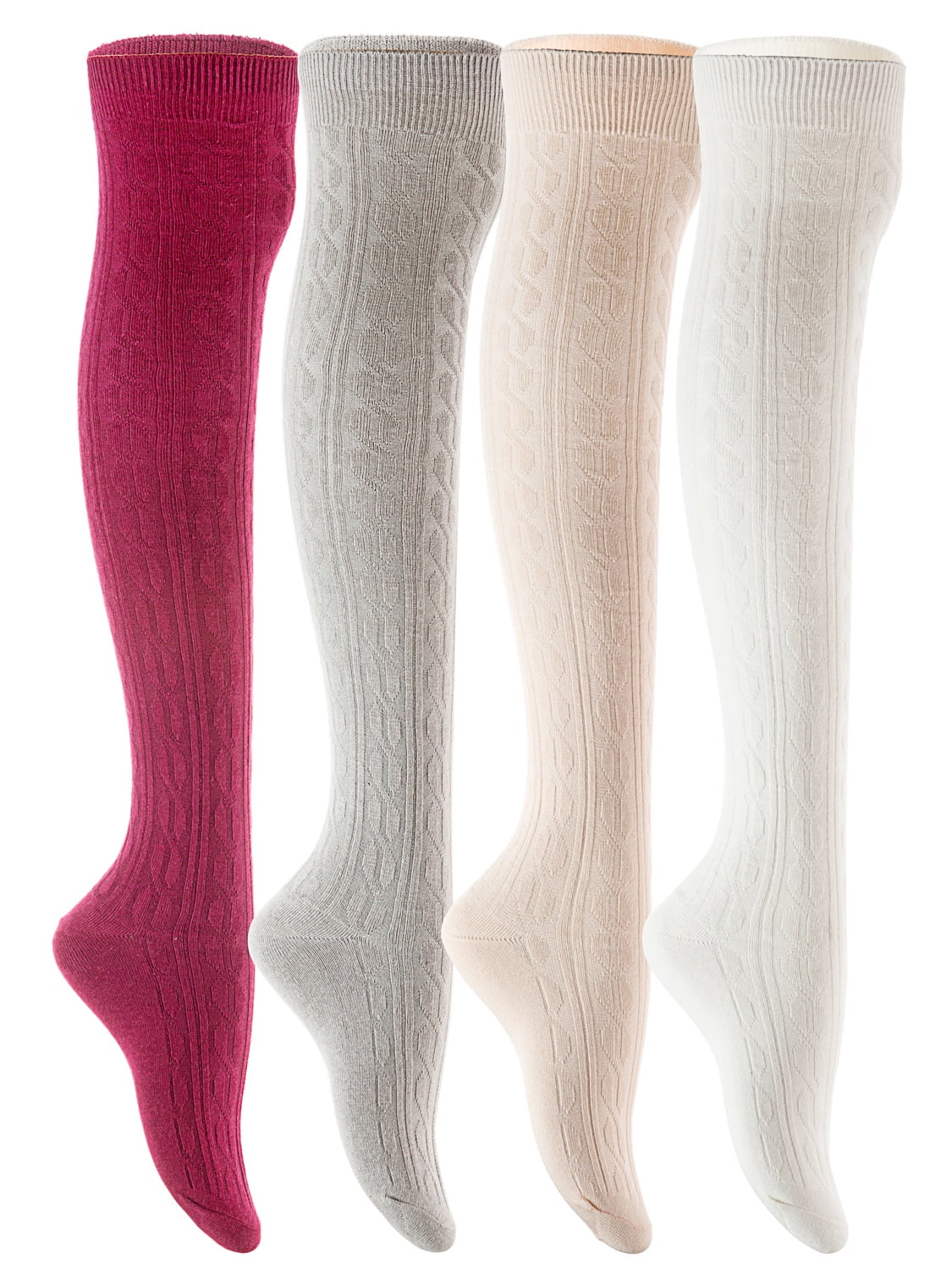 Lian LifeStyle Big Girls' 4 Pairs Over Knee High Cotton Boot Socks ...