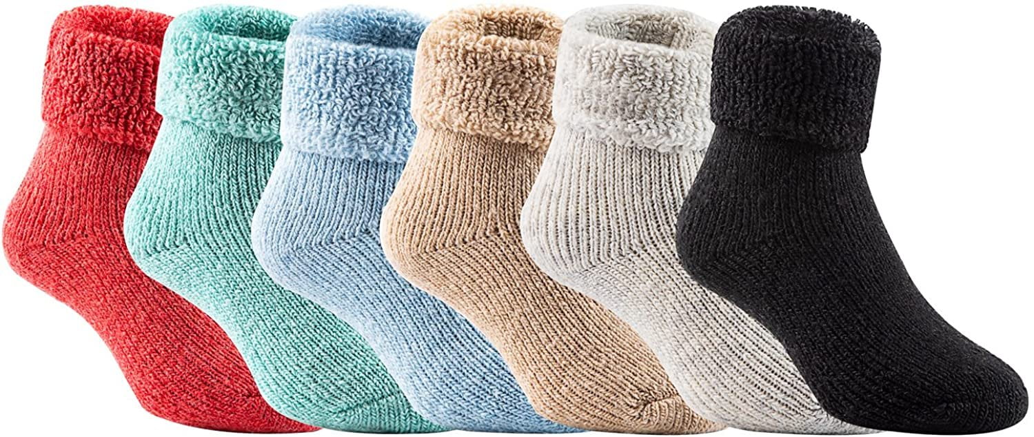 Lian LifeStyle Boy's 6 Pairs Extra Thick Wool Boot Socks Crew Plain ...