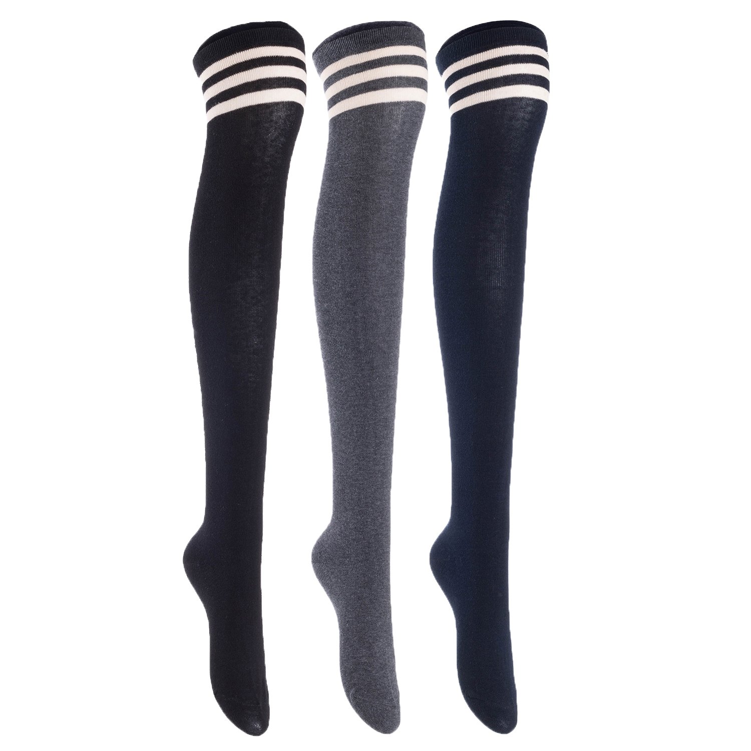 Lian LifeStyle Exquisite Big Girl's Women's 3 Pairs Thigh High Cotton ...