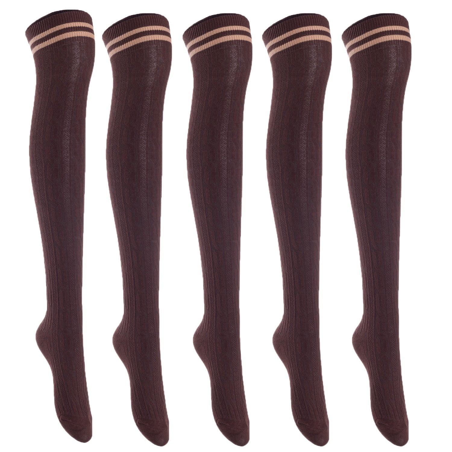 Lian LifeStyle Exquisite Big Girl's Women's 5 Pairs Thigh High Cotton ...
