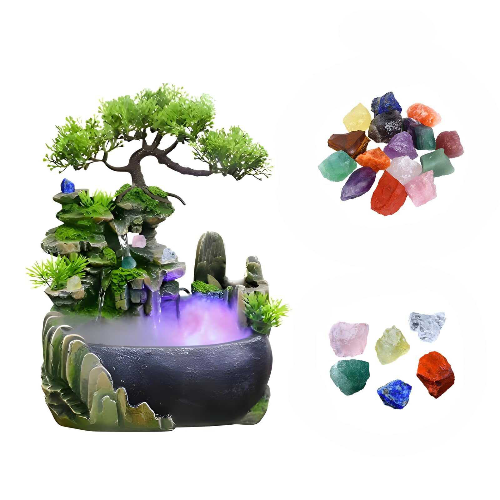 LiangJiang Crystal Tree Tabletop Fountain Healing Energy Waterfall with ...