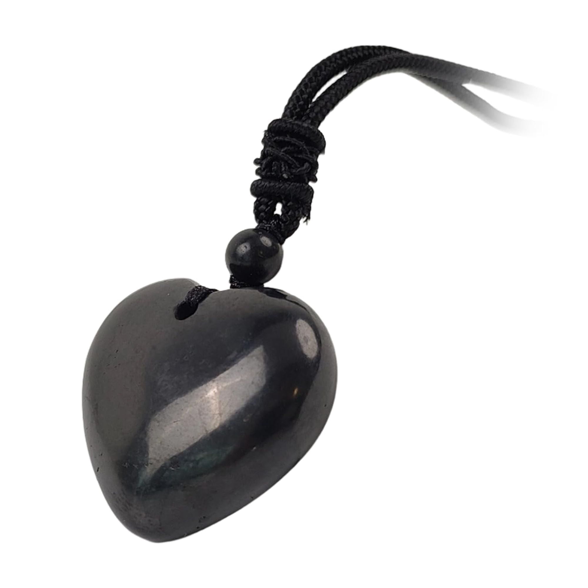 LiangJiang Heart Shaped Shungite Pendant Necklace Stone with Black Cord ...
