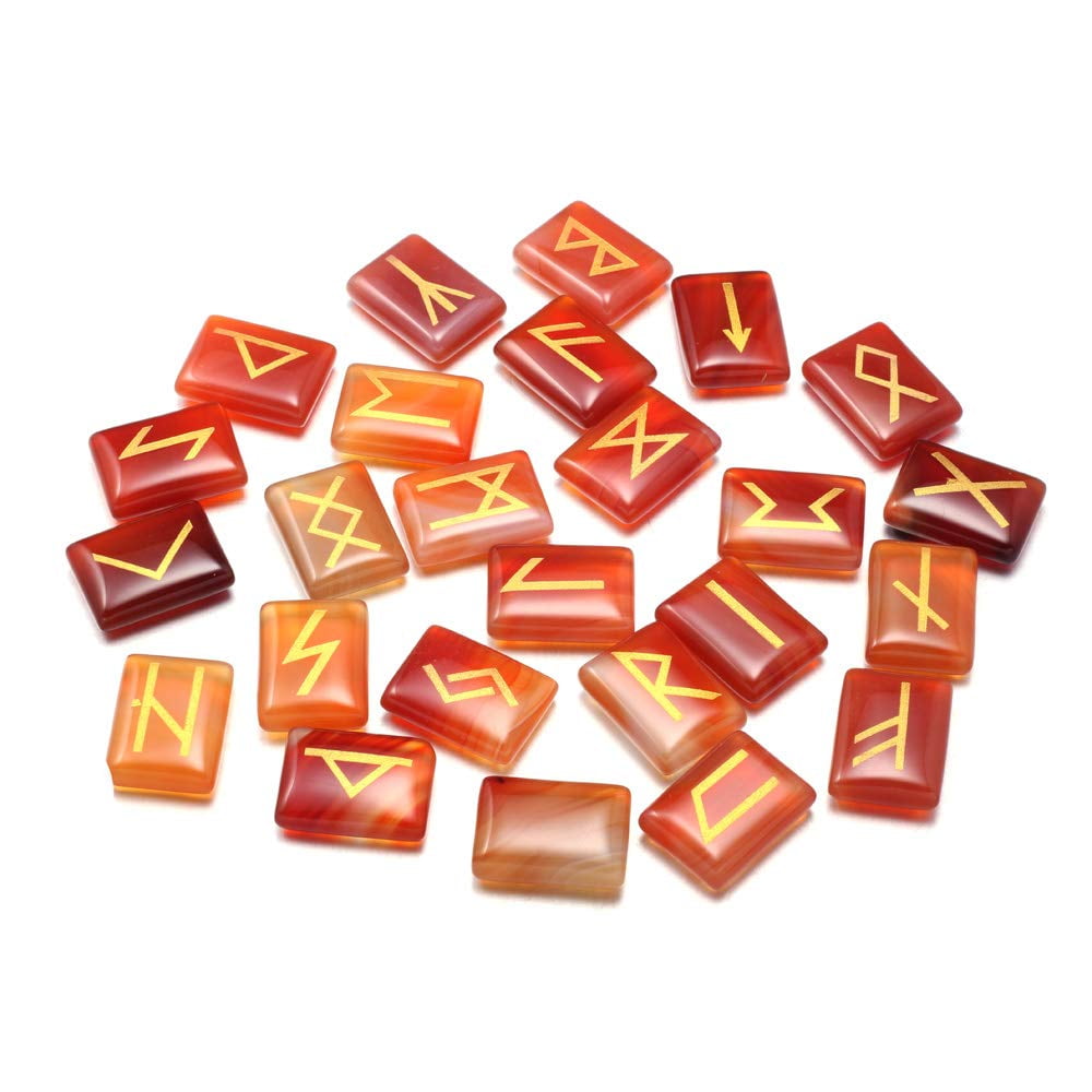 LiangJiang Rune Stone Set Engraved Elder Futhark Alphabet Chakra Reiki ...