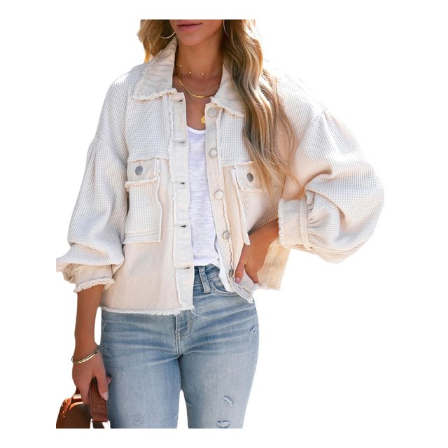 Liangchengmei Womens Loose Fit Batwing Sleeve Waffle Knit Button Down