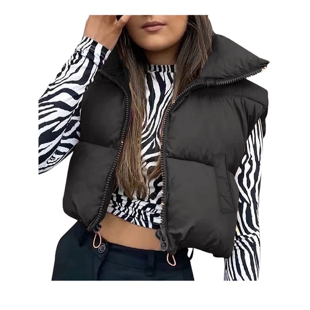 Liangchengmei Women's Winter Crop Vest Lightweight Sleeveless Warm Outerwear Puffer Vest Padded ...