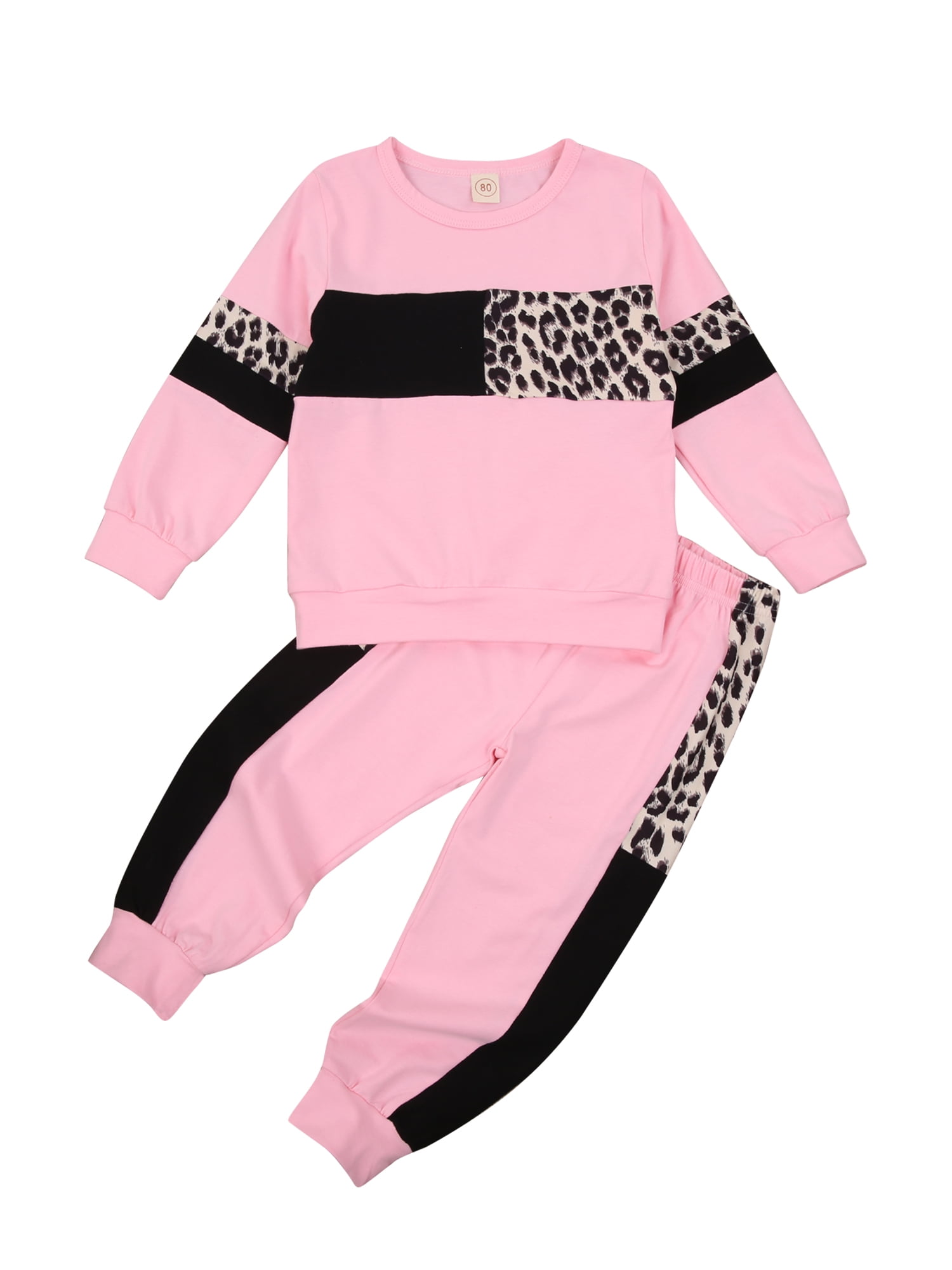 Liangchenme Kids Toddler Baby Girl Leopard Color-block Tracksuit Outfit ...