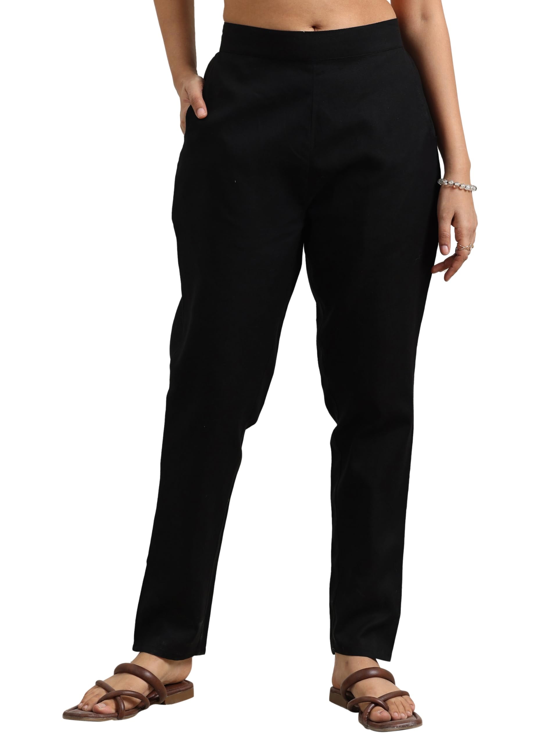 Libas Black Solid Cotton Trouses For Women - Walmart.com