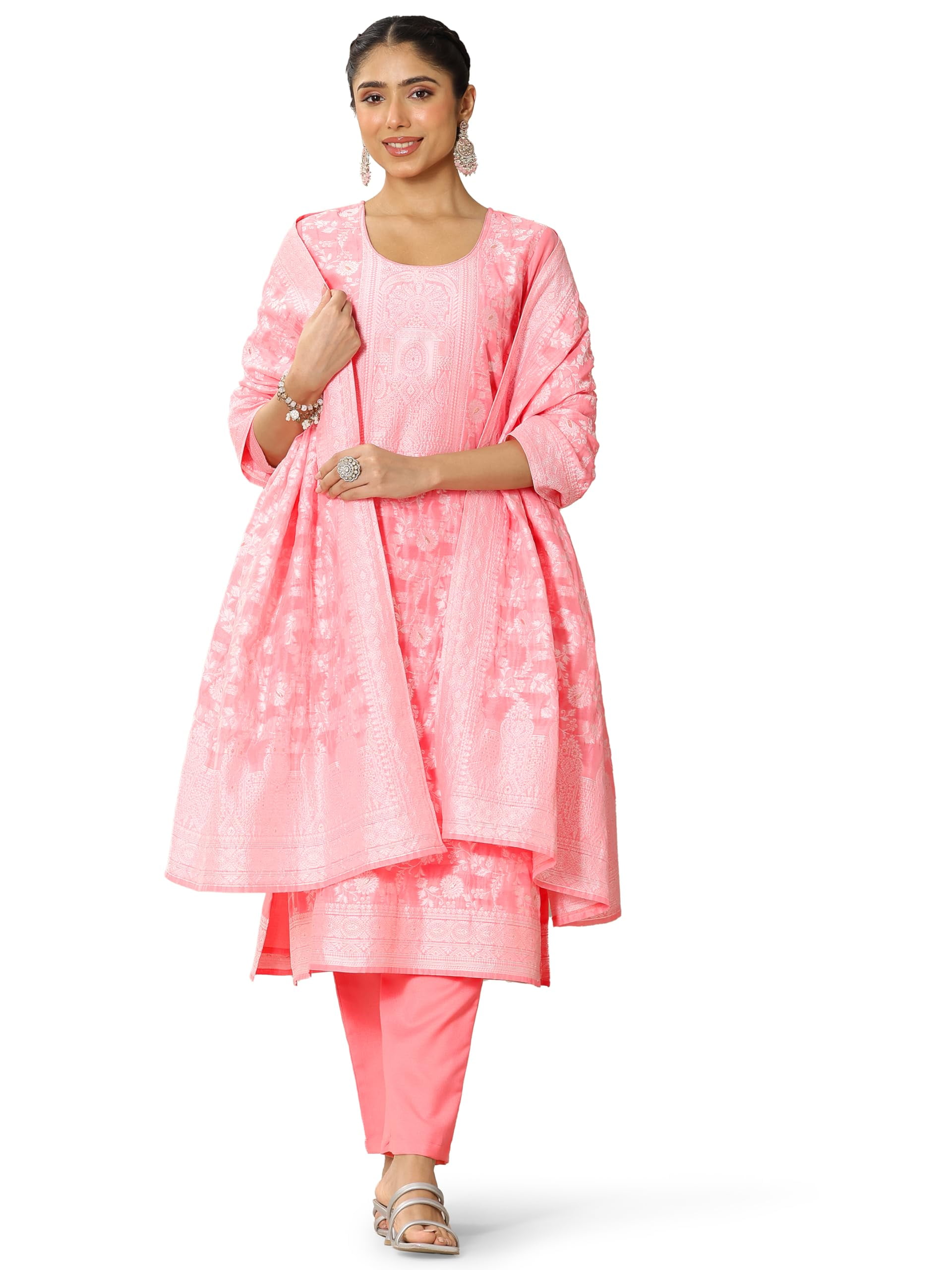 Libas Women'S Chanderi Silk Woven Design Straight Kurta Sets (99205 ...