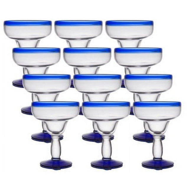 Libbey Aruba Margarita Glass, 16 oz with Cobalt Blue Rim and Base, 12 ...