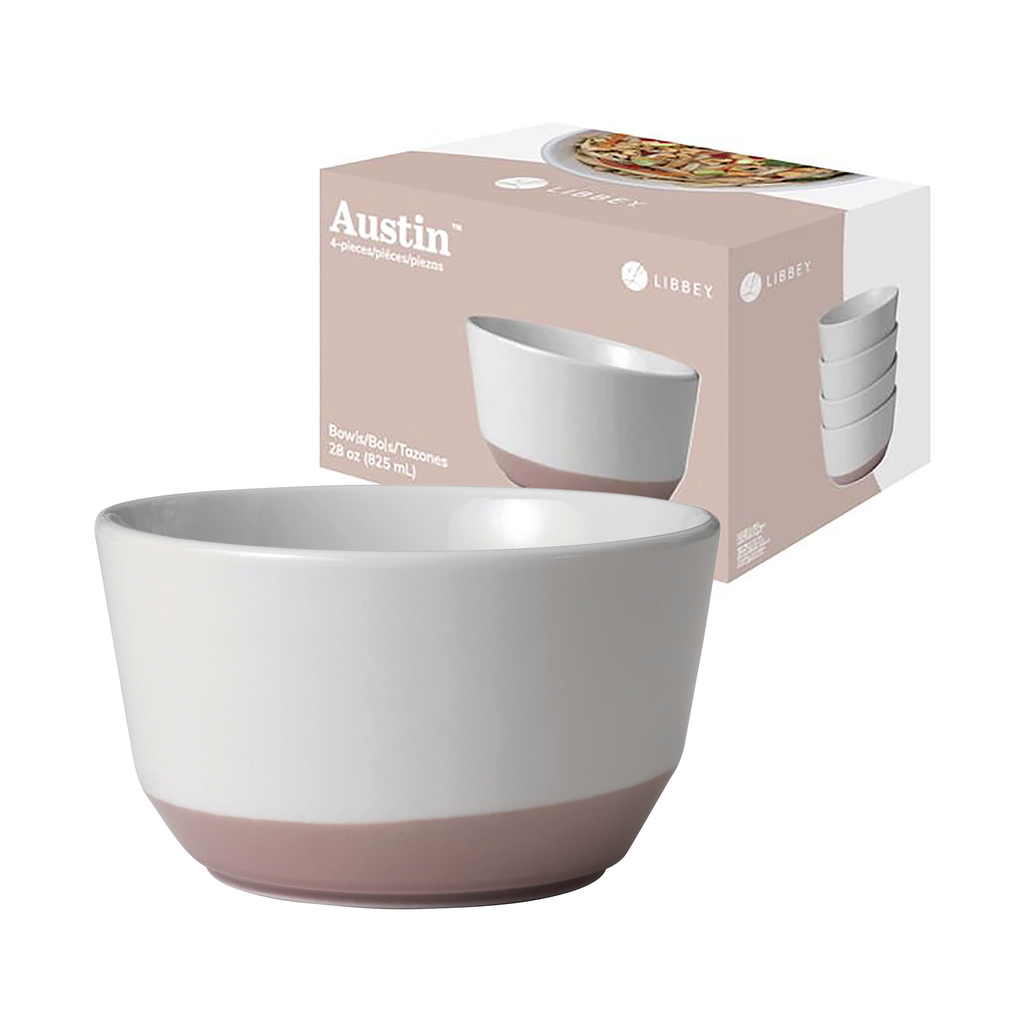 Libbey Austin Himalayan Pink Porcelain Salad Soup Bowls, Modern Style ...