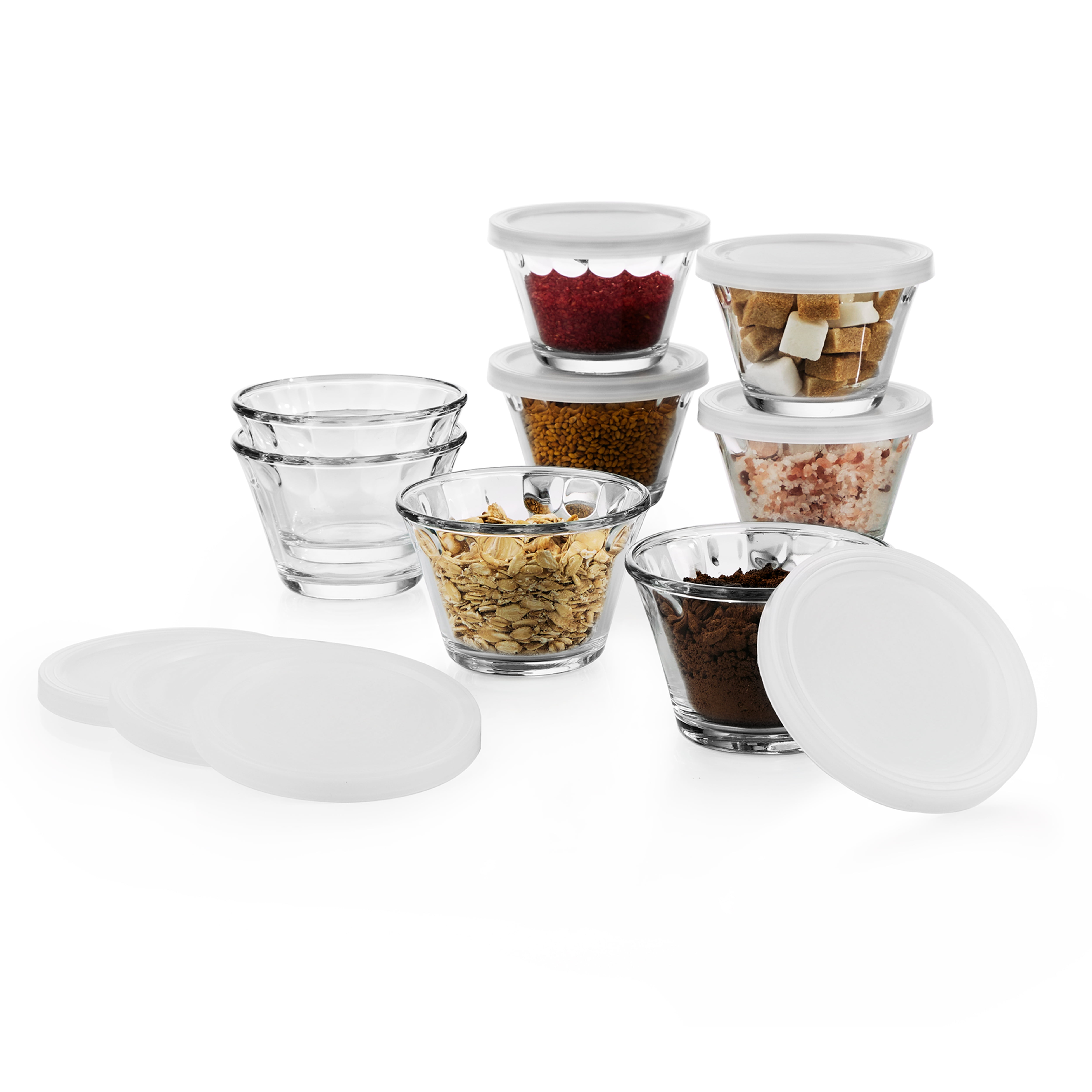 Libbey Baker’s Basics 8-Piece Cupcake Party Glass Baking Dish Set with Lids, Round Small Glass ...