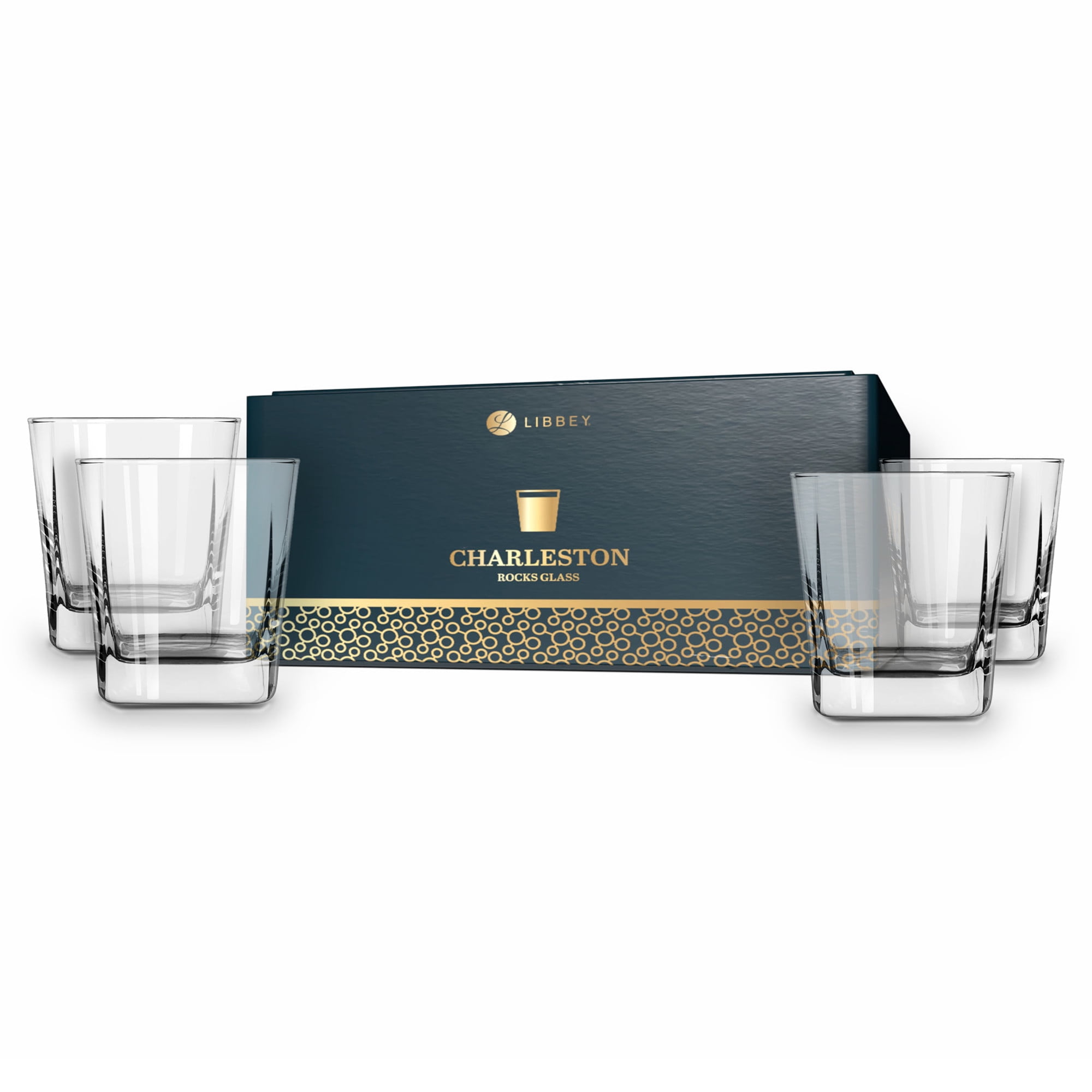 Libbey Charleston Rocks Glasses Set of 4, 12 Oz, Clear Square Base ...
