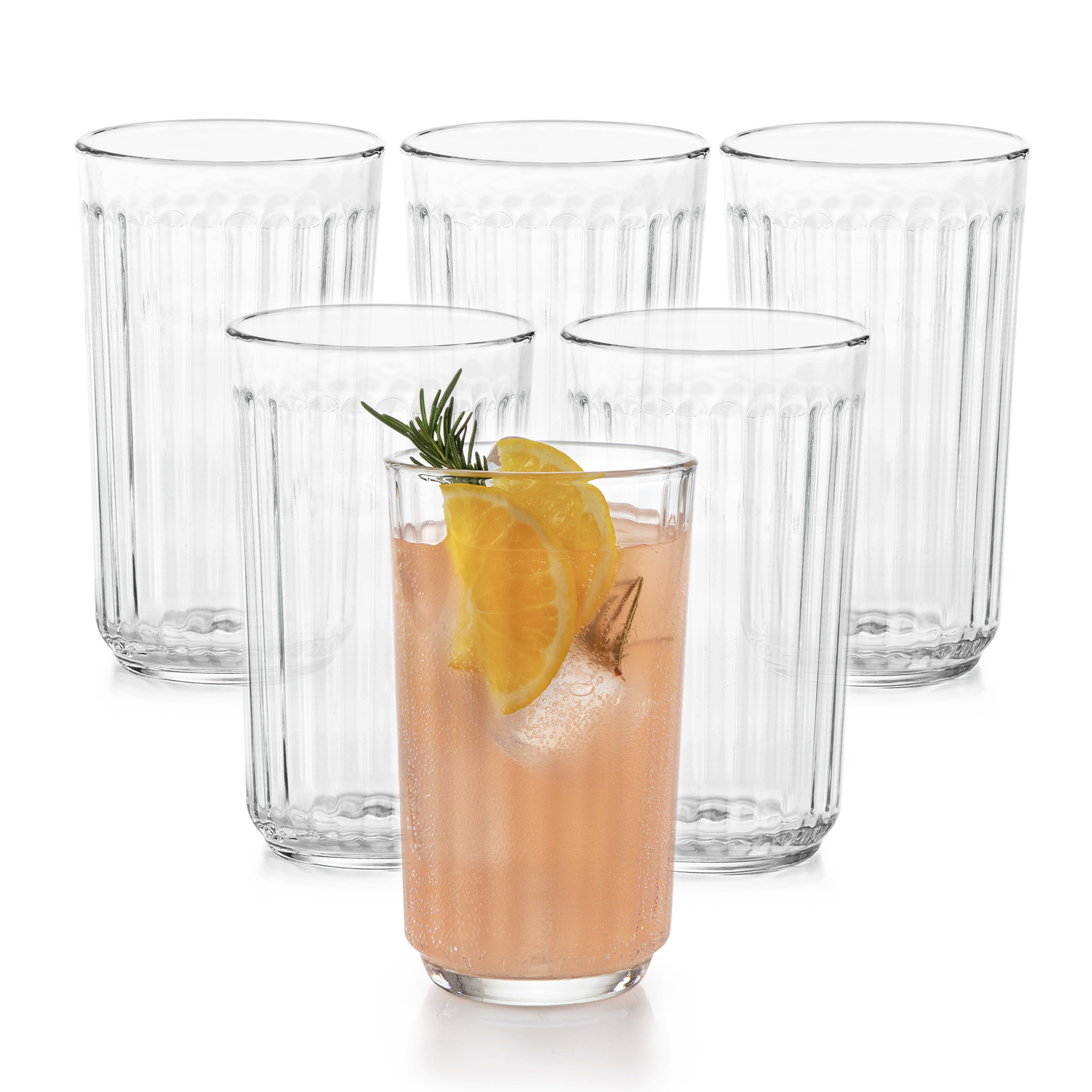 Libbey, Highball Glasses, 17 Oz, Set of 6, Textured Ribbed Design ...