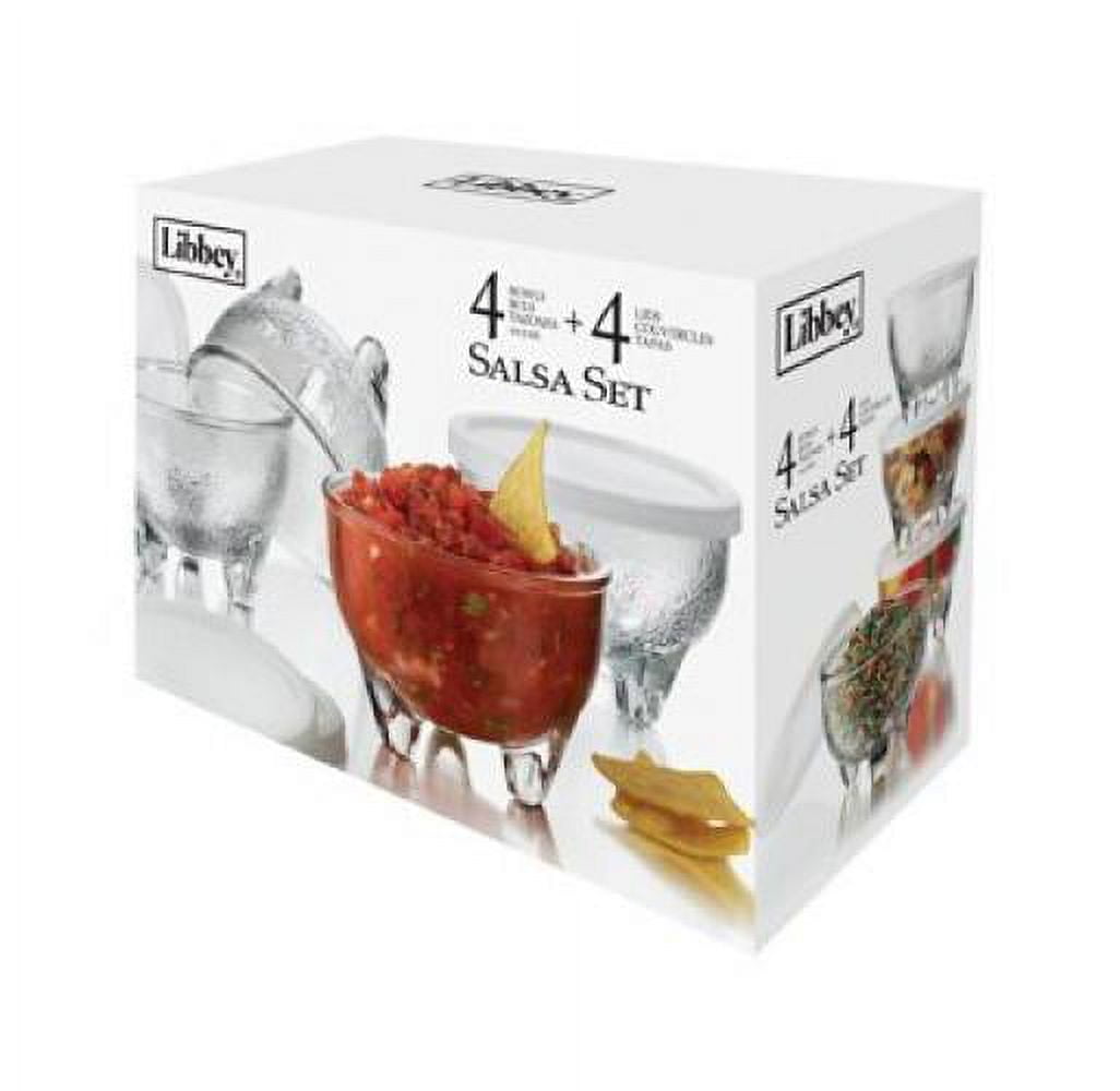 Libbey Salsa Set 4 Glass Bowls 10.8 oz & 4 Plastic Lids Condiment ...