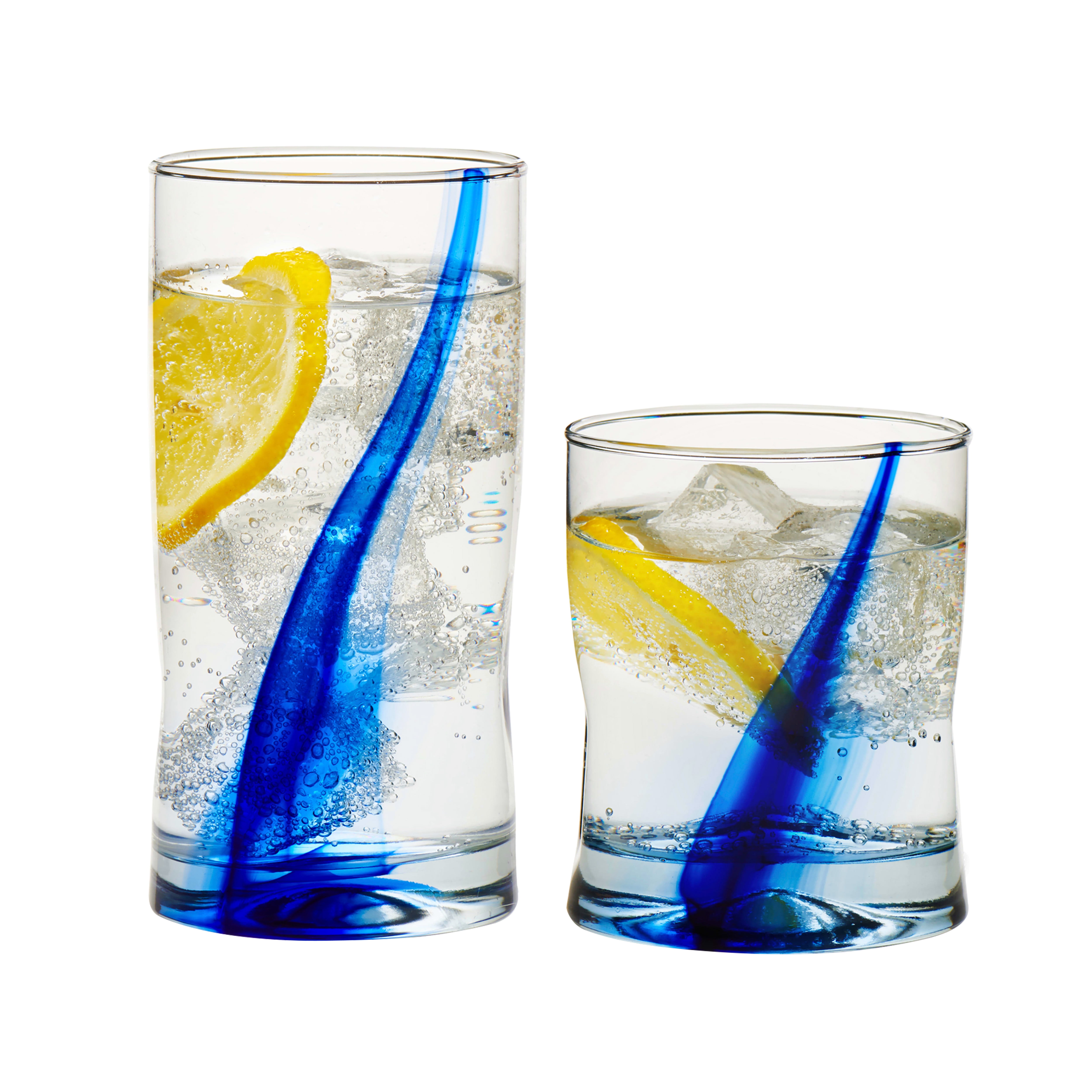 Libbey Blue Ribbon 16 Piece Tumbler and Rocks Glass Set, Infused Blue ...