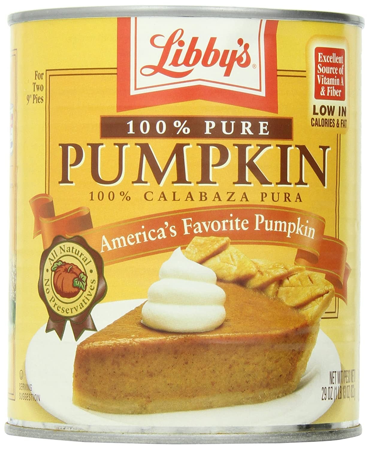 Libby’s 100% Pure Pumpkin Puree, Gluten-Free, Non-GMO, 29 oz Can ...