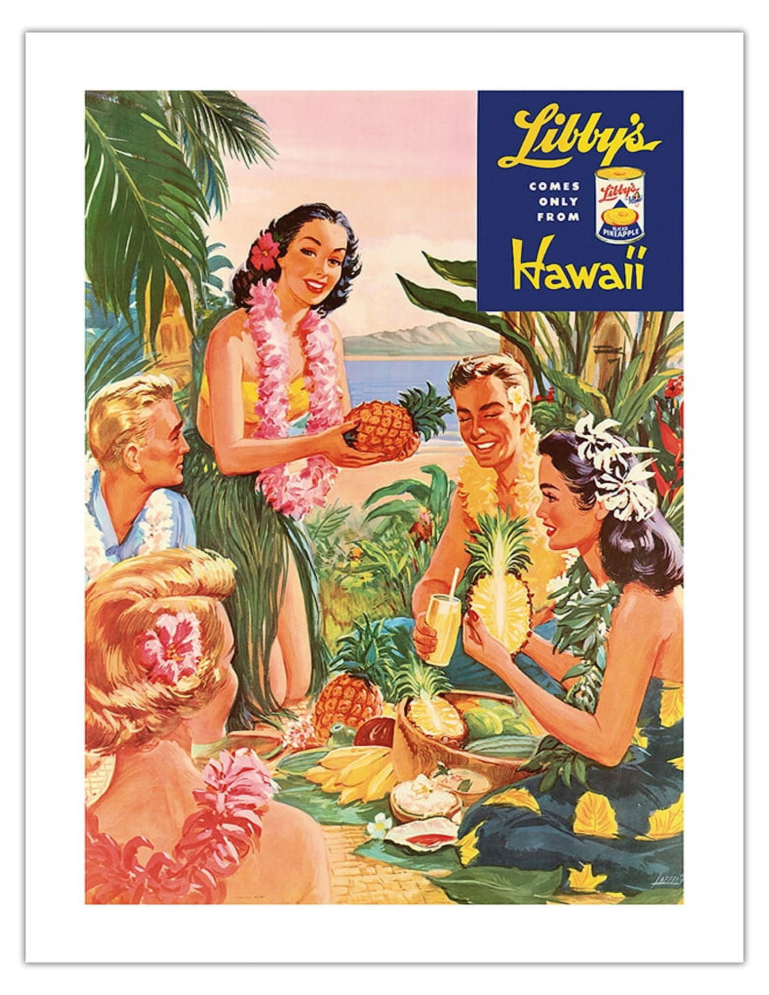 Libby’s Hawaii - Luau Beach Party - Vintage Canned Pineapple Juice Advertisement by Lafferty c ...