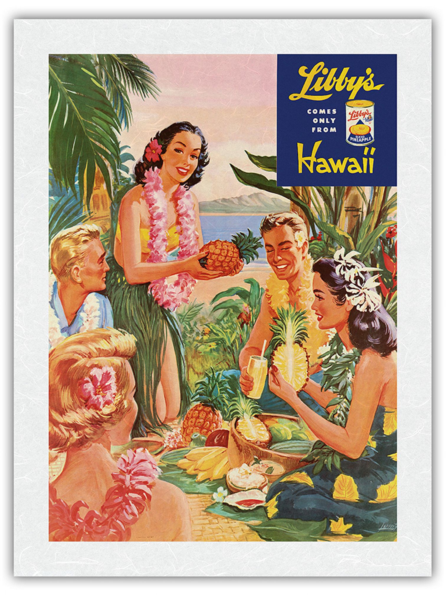Libby’s Hawaii - Luau Beach Party - Vintage Canned Pineapple Juice Advertisement by Lafferty c ...
