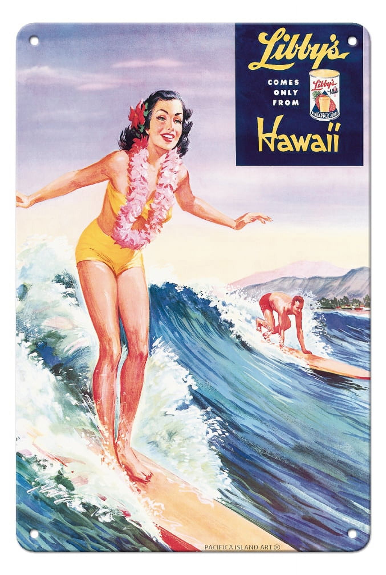 Libby’s Pineapple Hawaii - Surfer Girl - Vintage Advertising Poster by Lafferty c.1957 - 8 x 12 ...