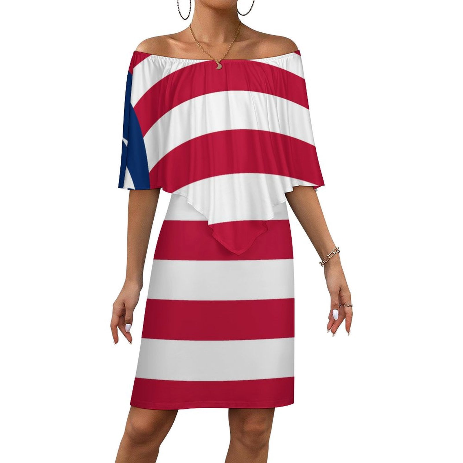 Liberia National Country Flag Women's Off The Shoulder Ruffles Summer ...
