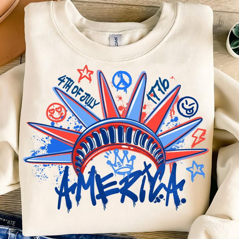 Liberty Crown Graffiti Sweatshirt, Urban Grunge 4th of July Shirt, Red ...