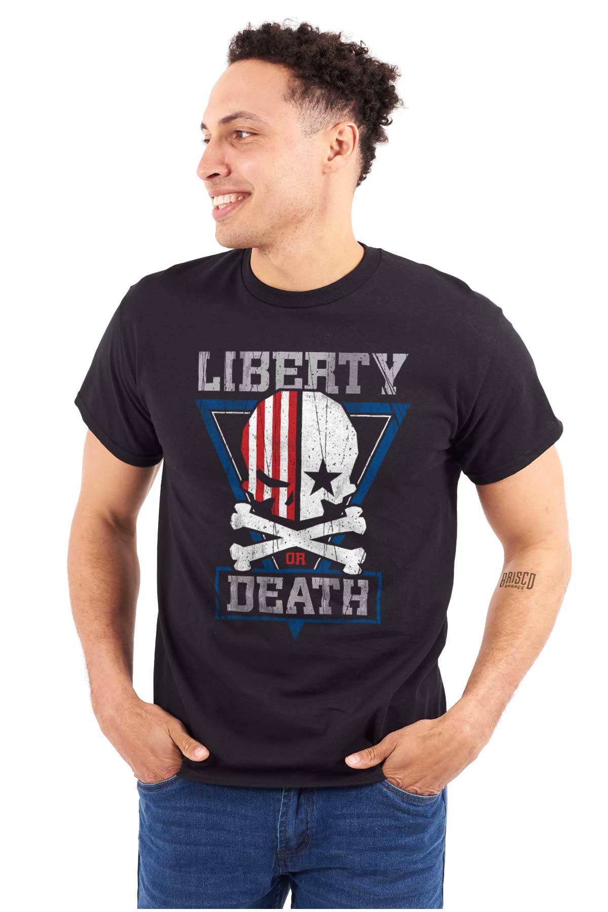 Liberty Death Skull Crossbones Flag Men's Graphic T Shirt Tees Brisco ...