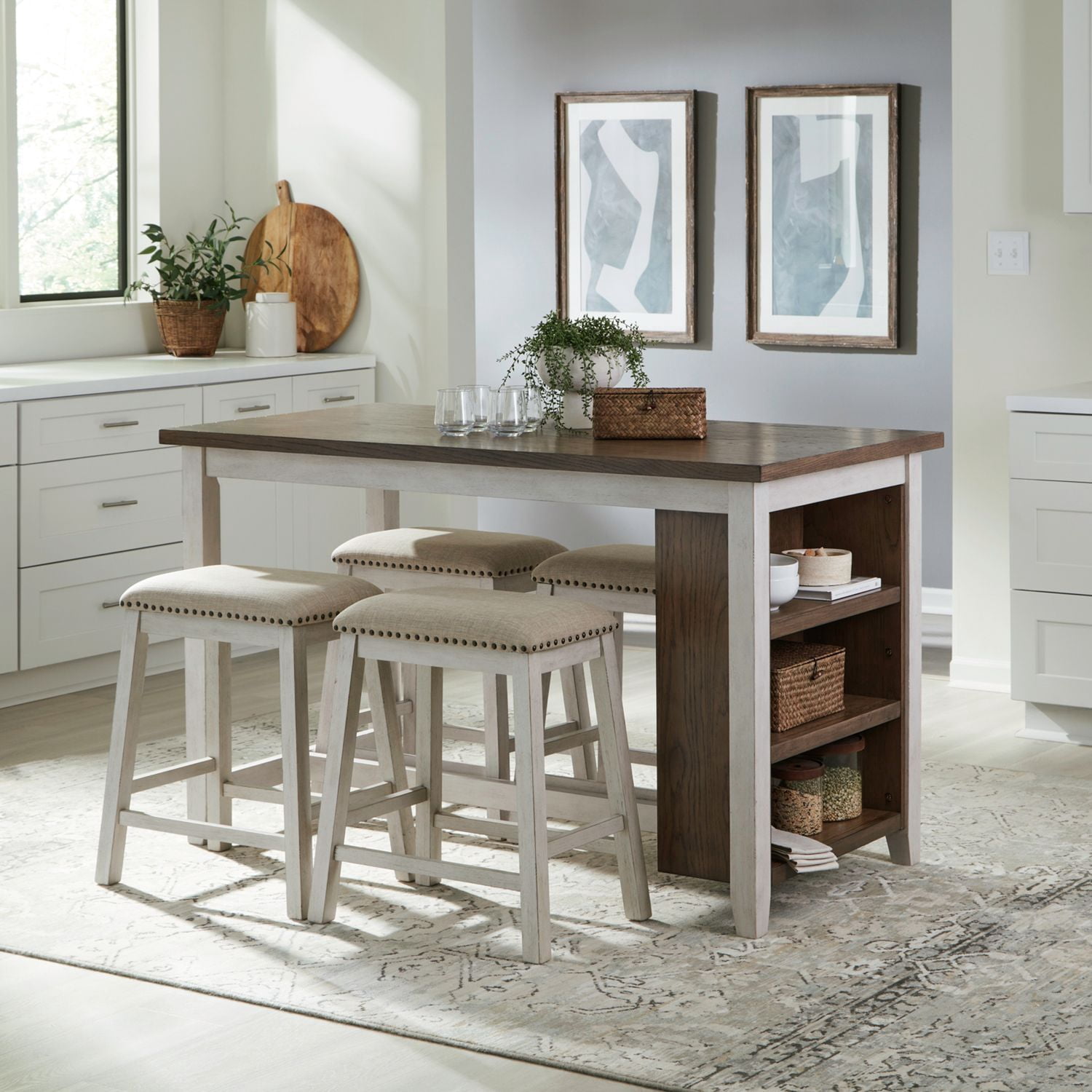 Liberty Furniture Brook Creek 5 Piece Kitchen Dining Counter Set- Two ...