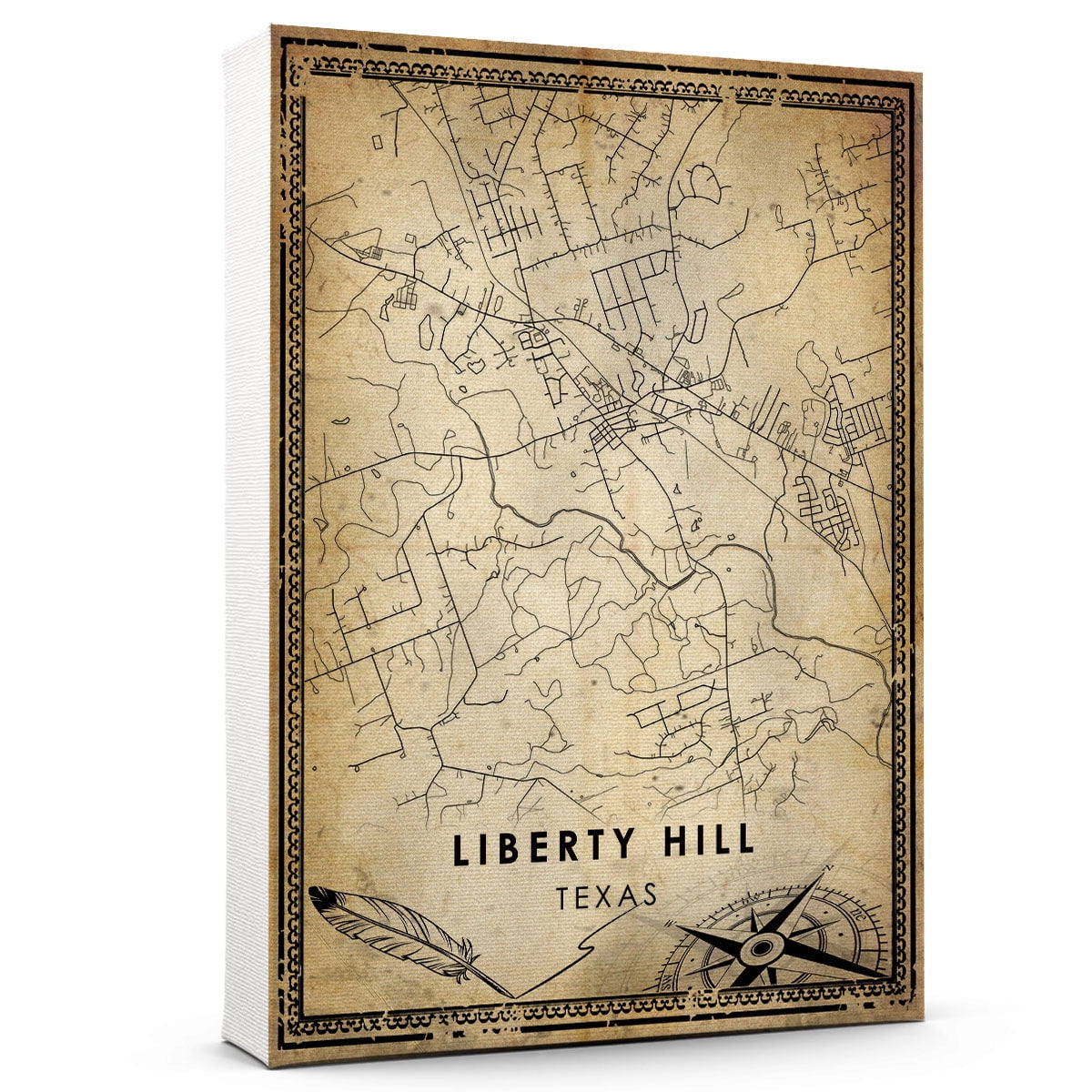Liberty Hill Vintage Map Prints Canvas, Texas Map Art Canvas, Canvas ...