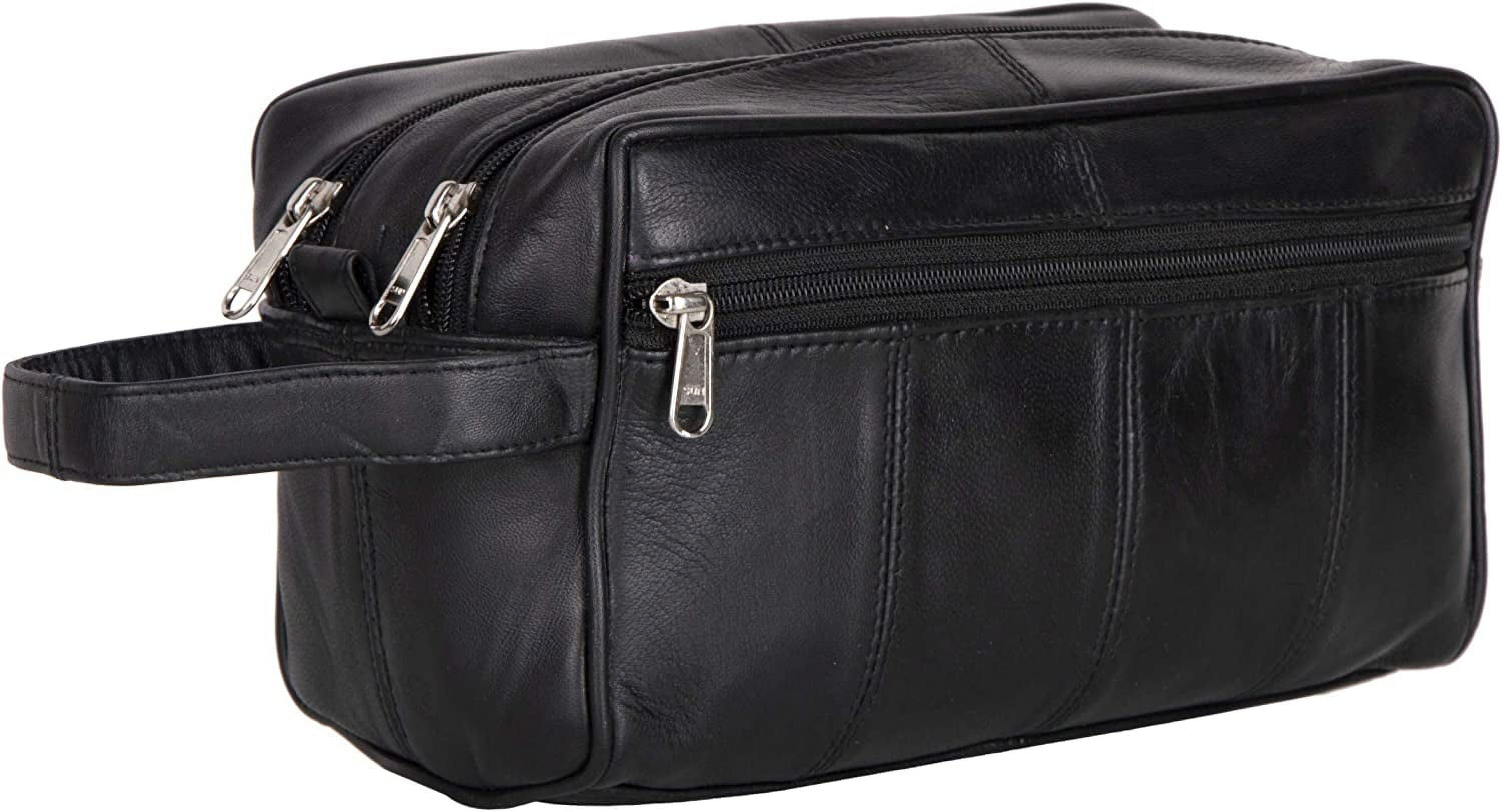 Liberty Leather- Black Genuine Leather Toiletry Bag for Men and Women ...
