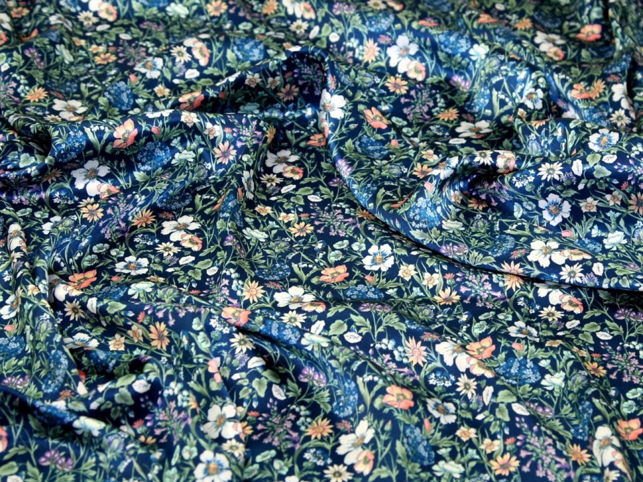 Liberty London Rachel Meadow Belgravia Silk Satin Fabric Teal Blue ...