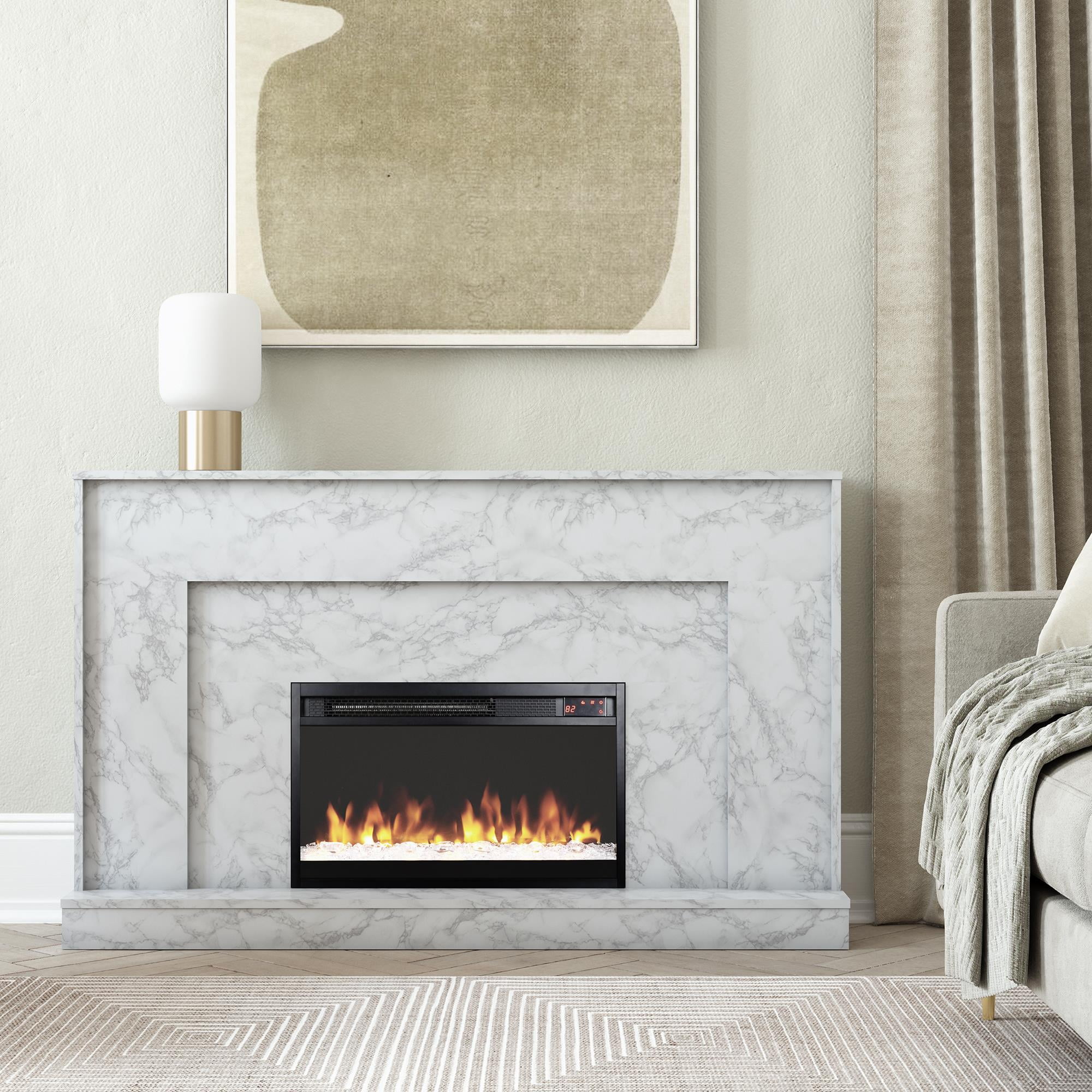 Liberty Mantel Fireplace, White Faux Marble - Walmart.com