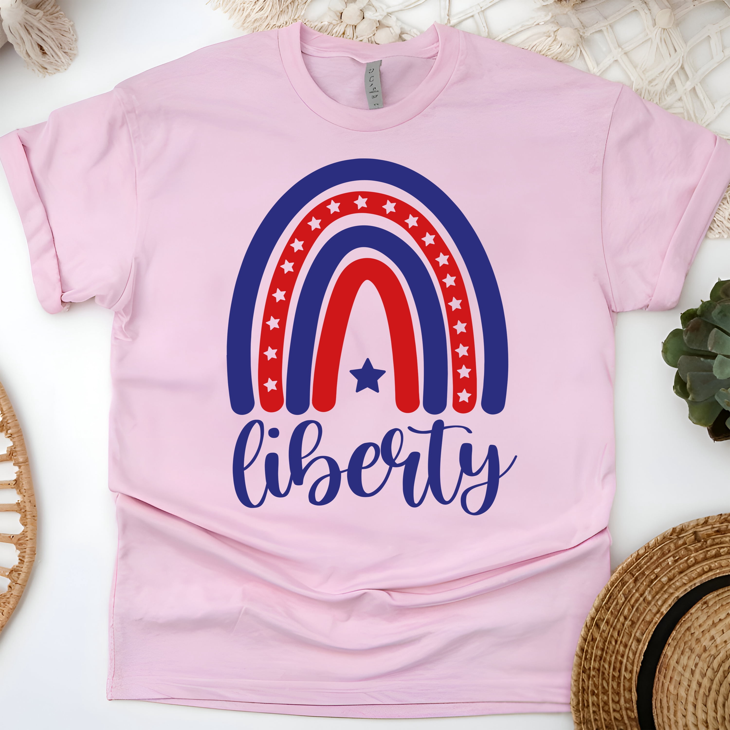 Liberty Rainbow T-Shirt, Red White Blue Stars Graphic Tee, Patriotic ...