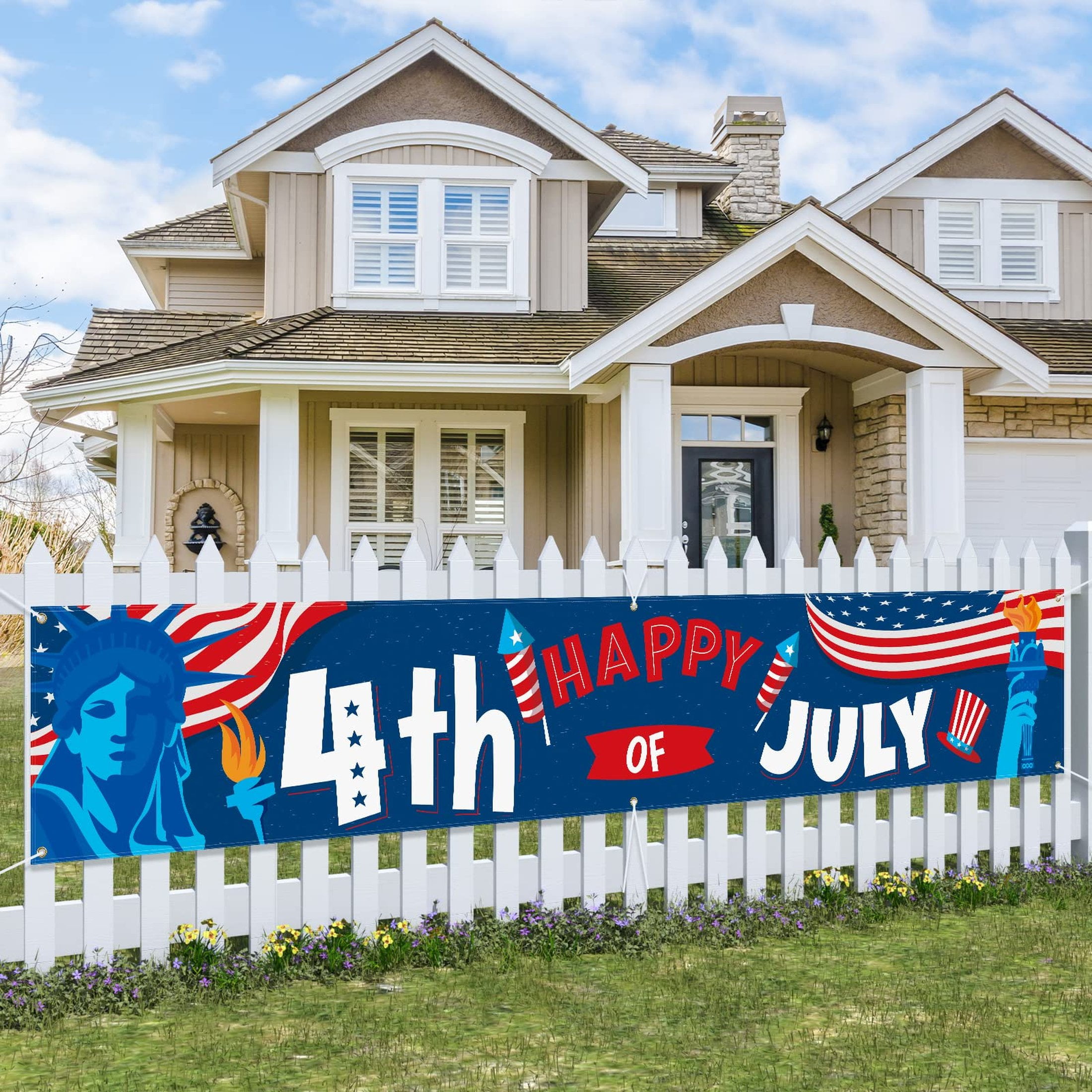 Liberty Torch Stars & Stripes Celebration Banner - 120" x 20" Patriotic ...