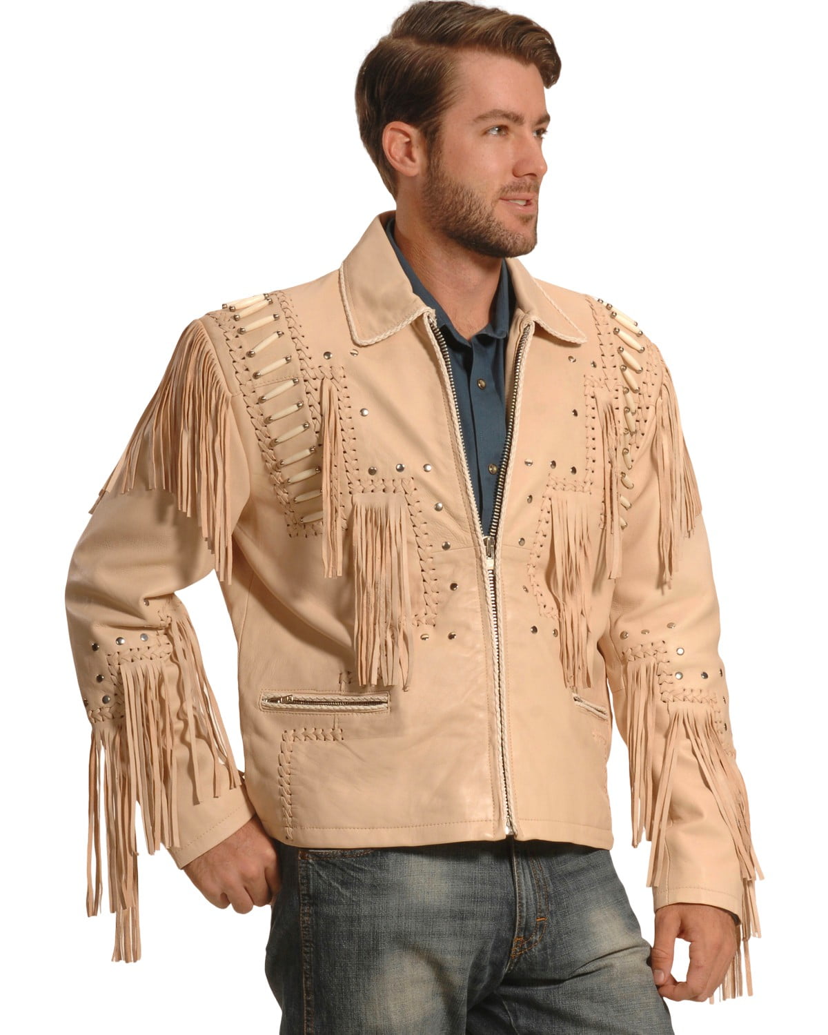 Liberty Wear Men's Fringed Leather Jacket - 483 CREAM US - Walmart.com