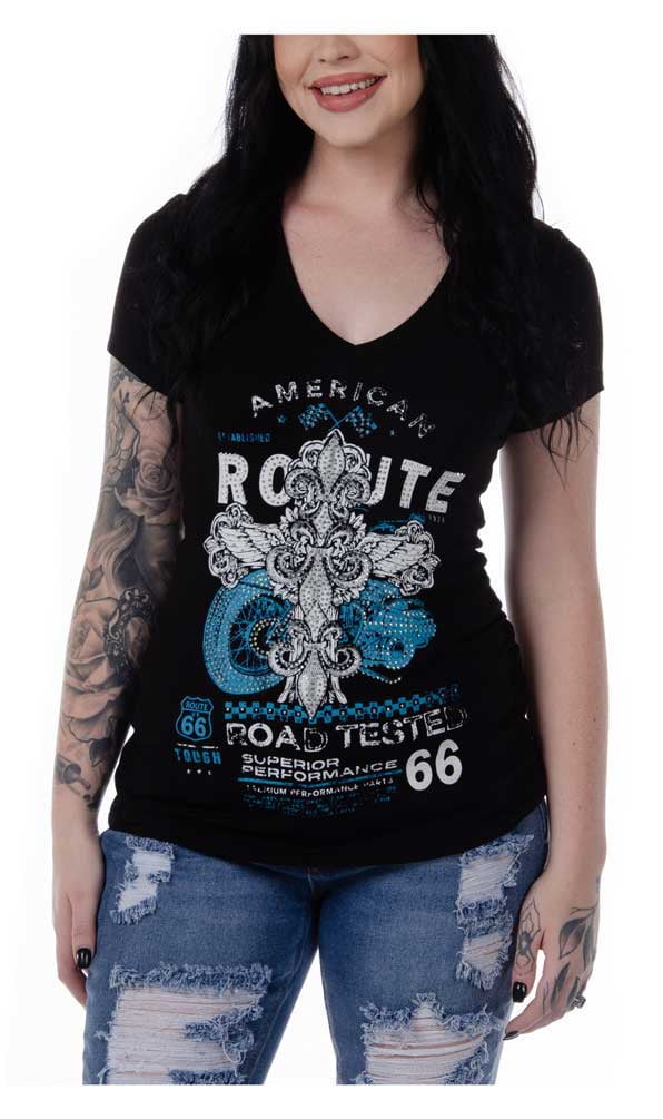 Liberty Wear Women's Road Tested Route 66 Embellished Short Sleeve T ...