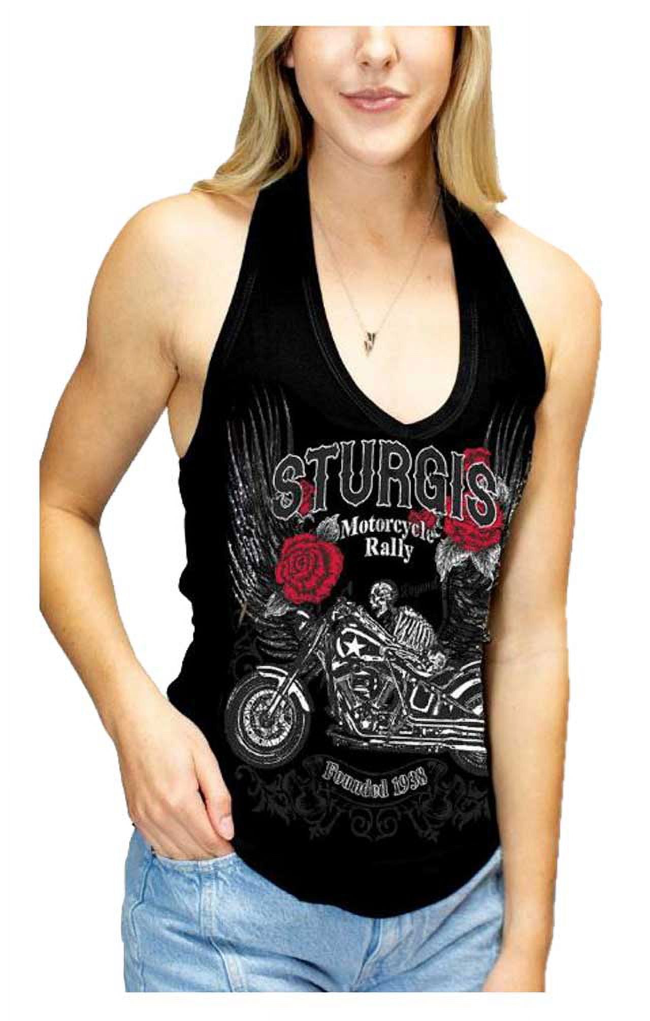 Liberty Wear Women's Sturgis Winged Bike V-Neck Halter Top w/ Tie Back (M) - Walmart.com