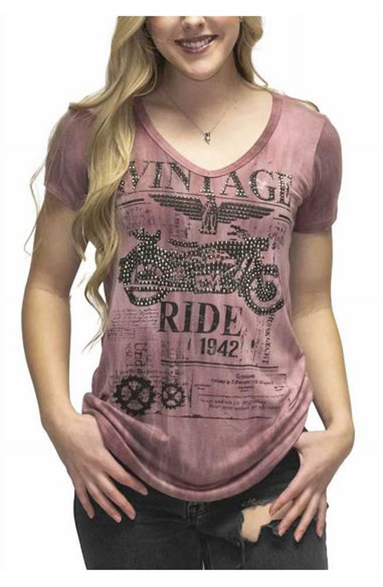 Liberty Wear Women's Vintage Ride Embellished Short Sleeve Tee ...