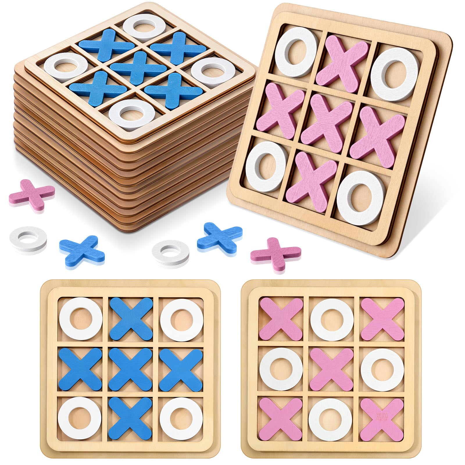 Libima 12 Pcs Wooden Tic Tac Toe Game Mini Family Board Games Classical ...
