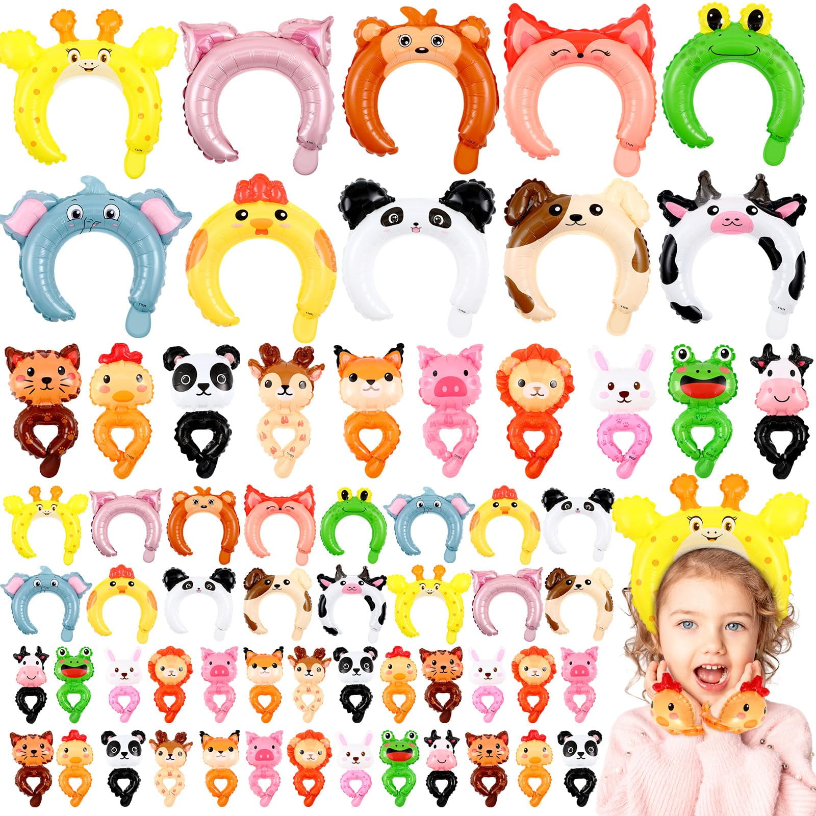 Libima 200 Pcs Zoo Animal Inflatable Headbands Inflatable Wrist ...